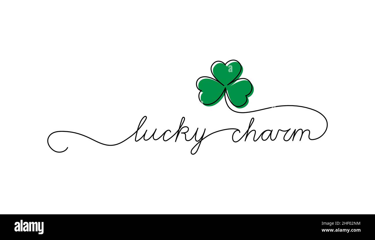 Continuous One Line script cursive text lucky charm. Vector ...