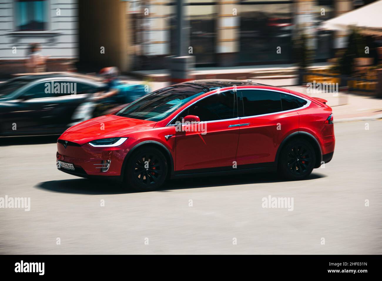 Kiev, Ukraine - June 19, 2021: Tesla Model X red electric car on the ...