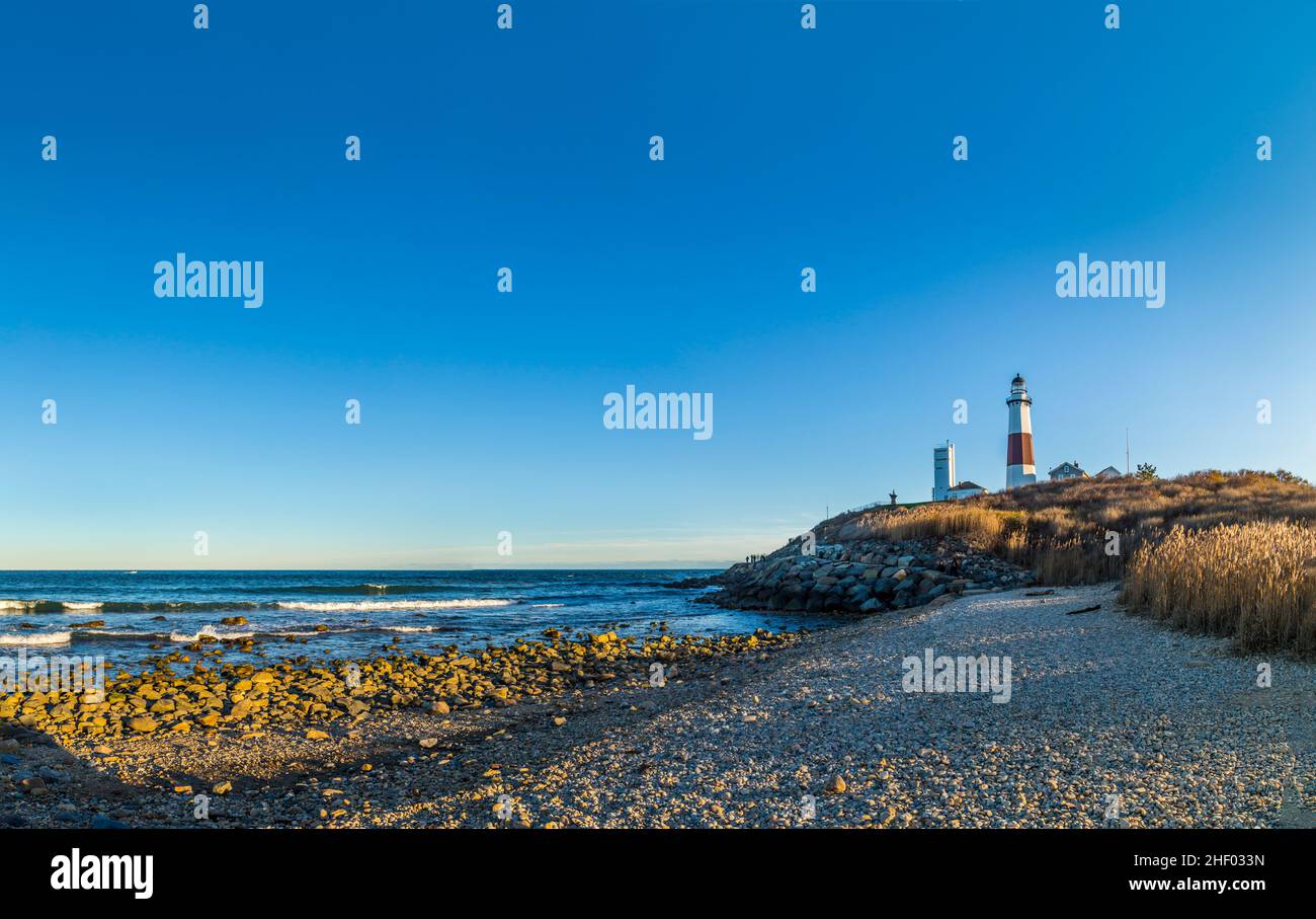 Atlantic ocean waves on the beach at Montauk Point Light, Lighthouse ...