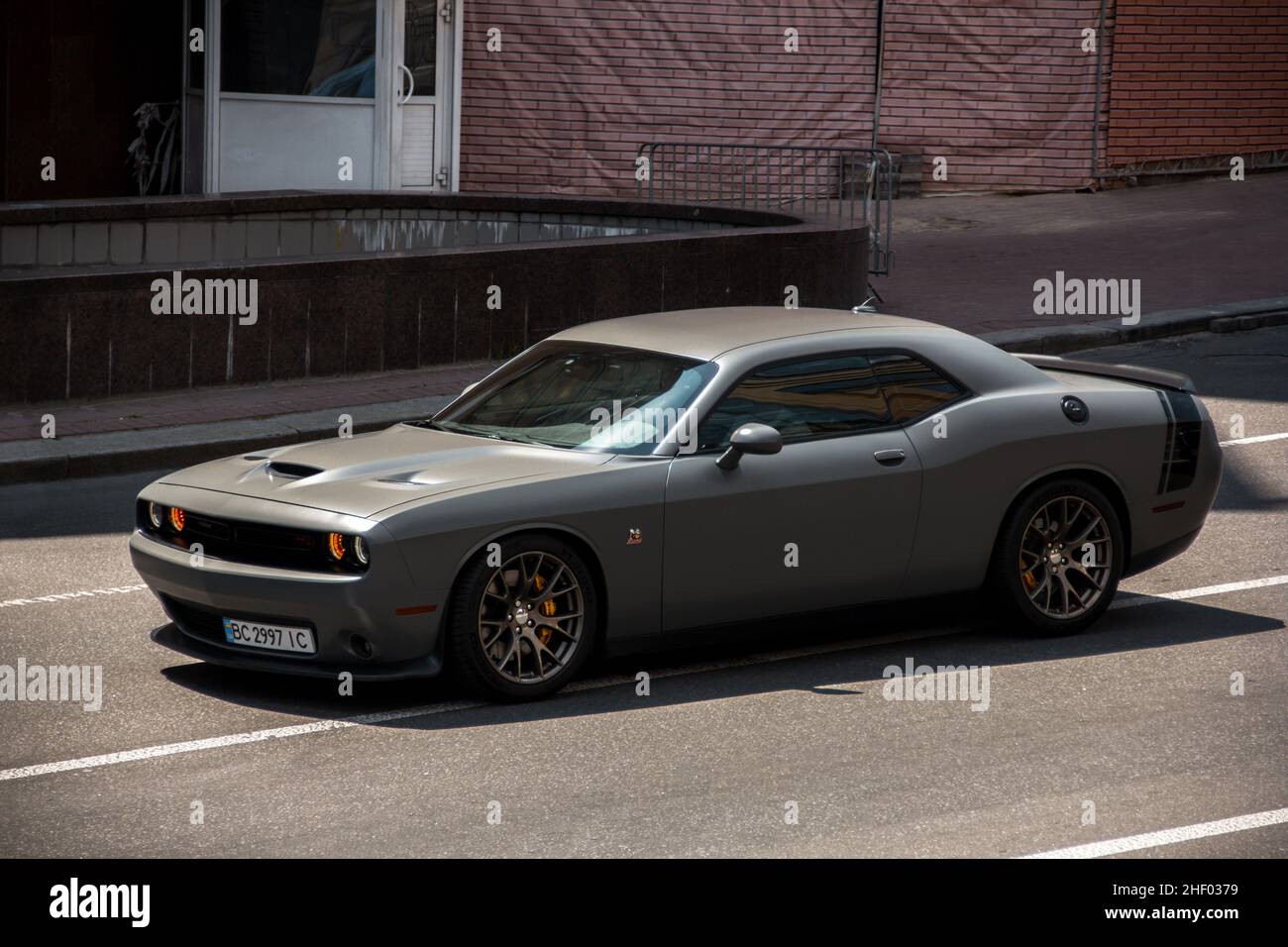 Kiev, Ukraine - June 19, 2021: Gray muscle car Dodge Challenger RT on ...