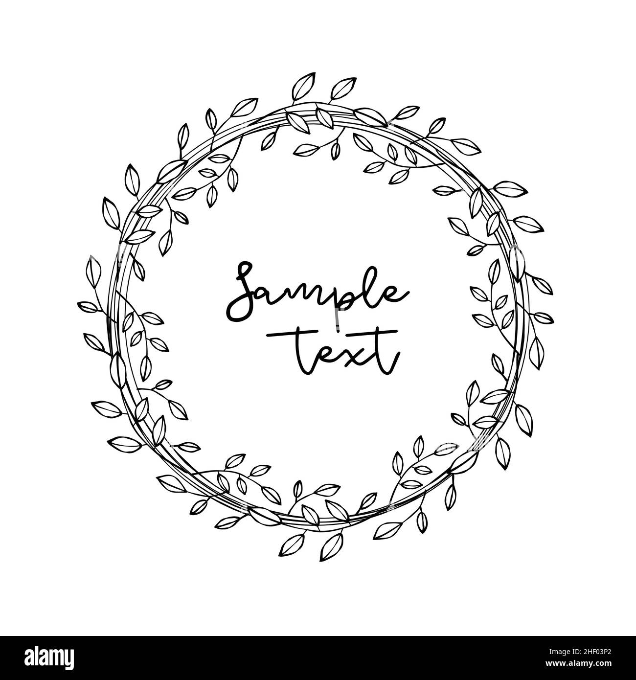 Hand drawn round floral frame. Hand drawn design with floral wreath ...