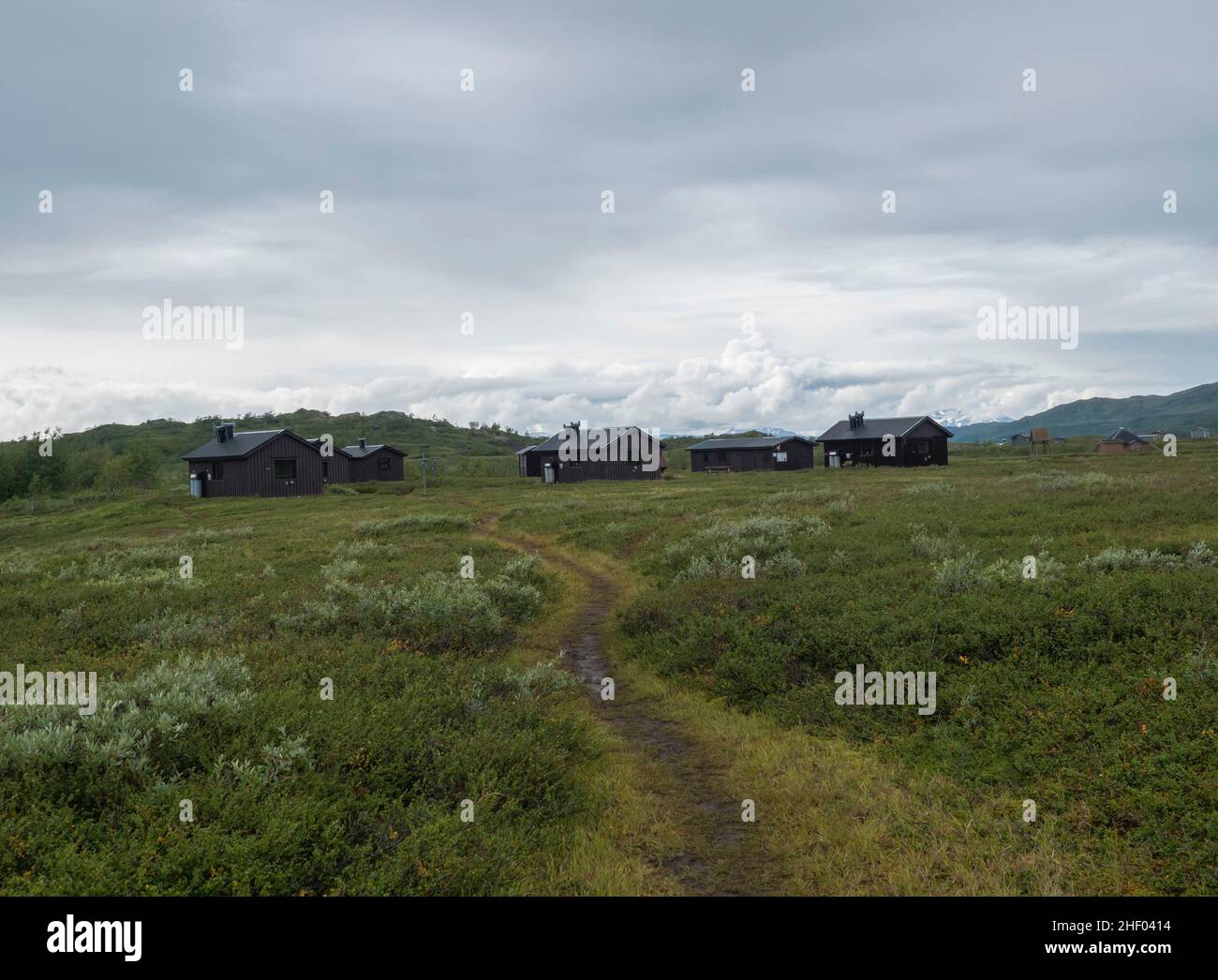 View of wooden cottage of Arasluokta tourist hut at sami village on ...
