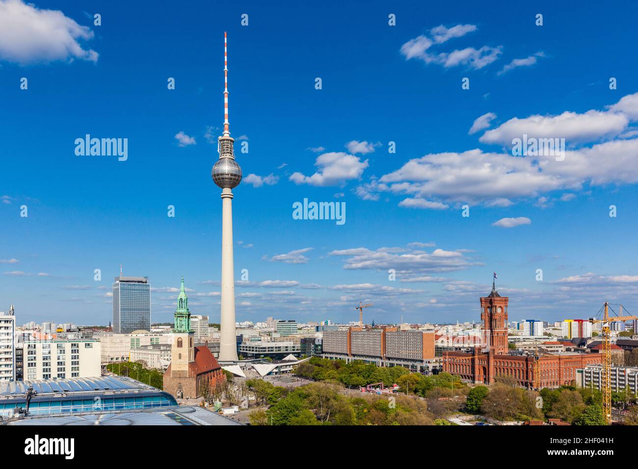 Classic aerial wide-angle view of Berlin skyline with famous TV tower ...