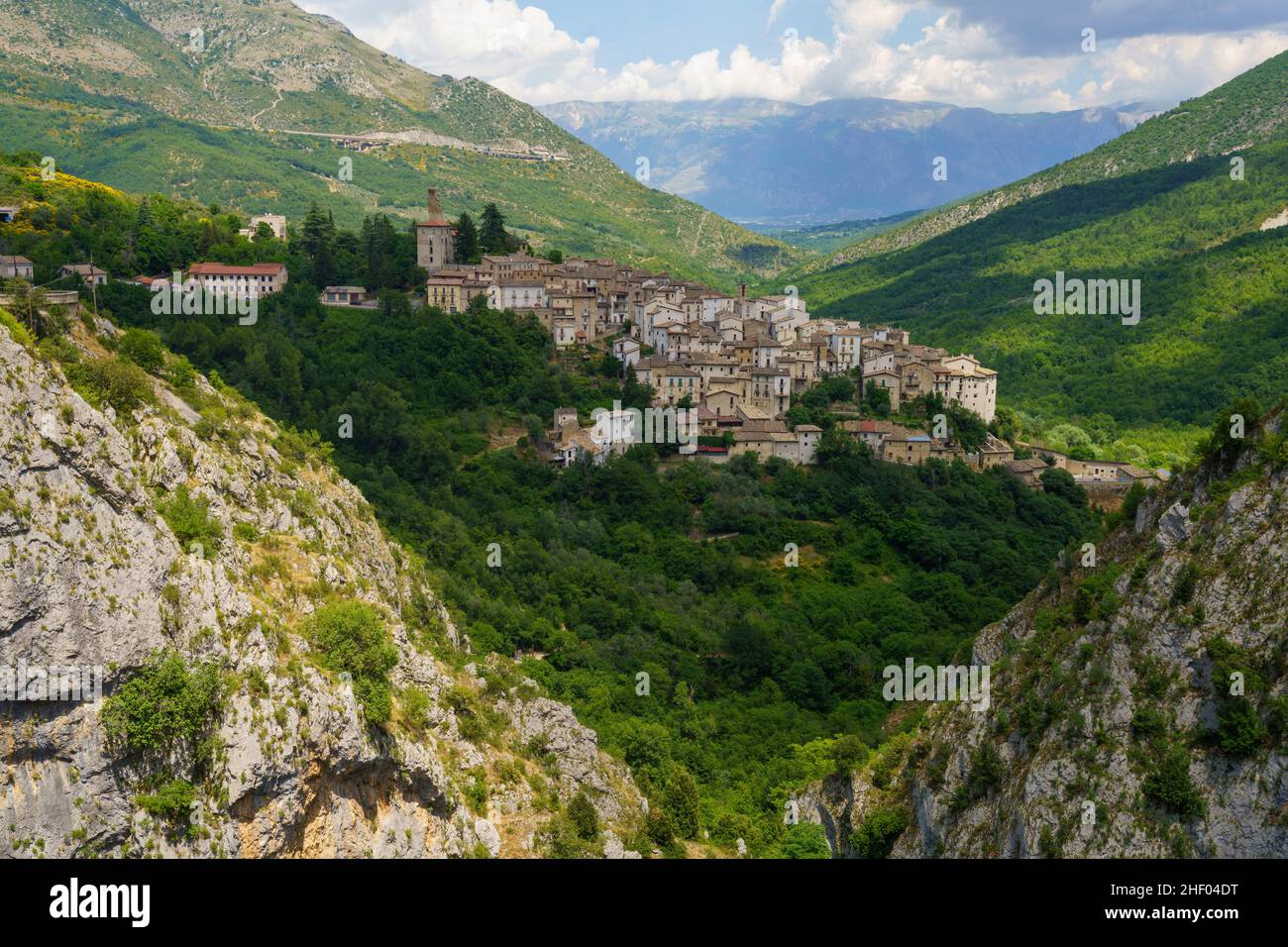 Mountain landscape along the road of Gole del Sagittario, famous canyon ...