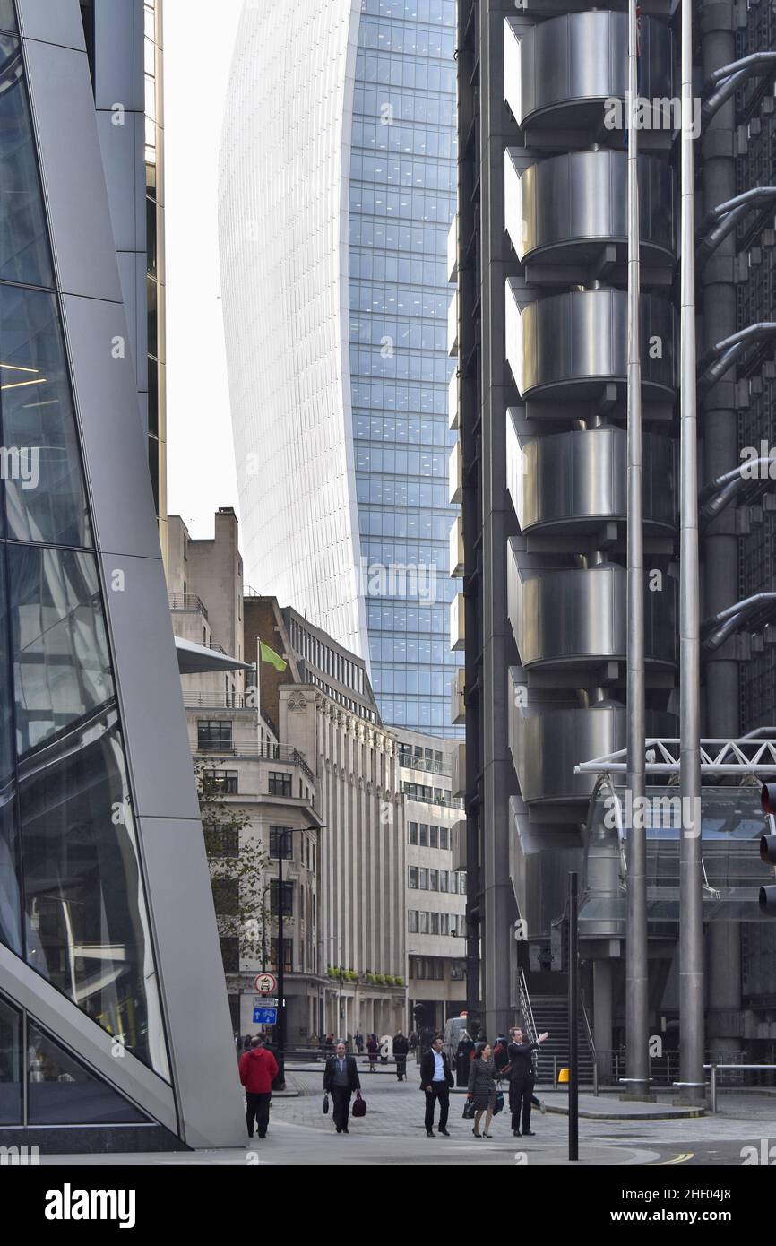 Modern landmark skyscrapers exteriors detail, City of London UK Stock ...