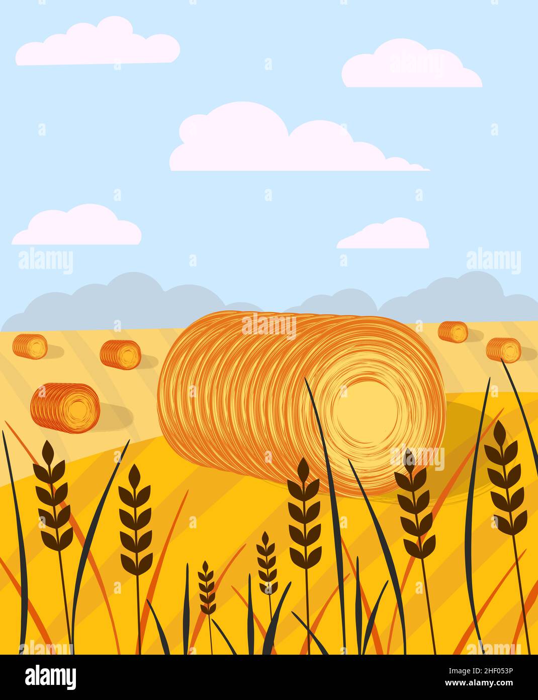 Rolled summer hay bales Stock Vector Images - Alamy