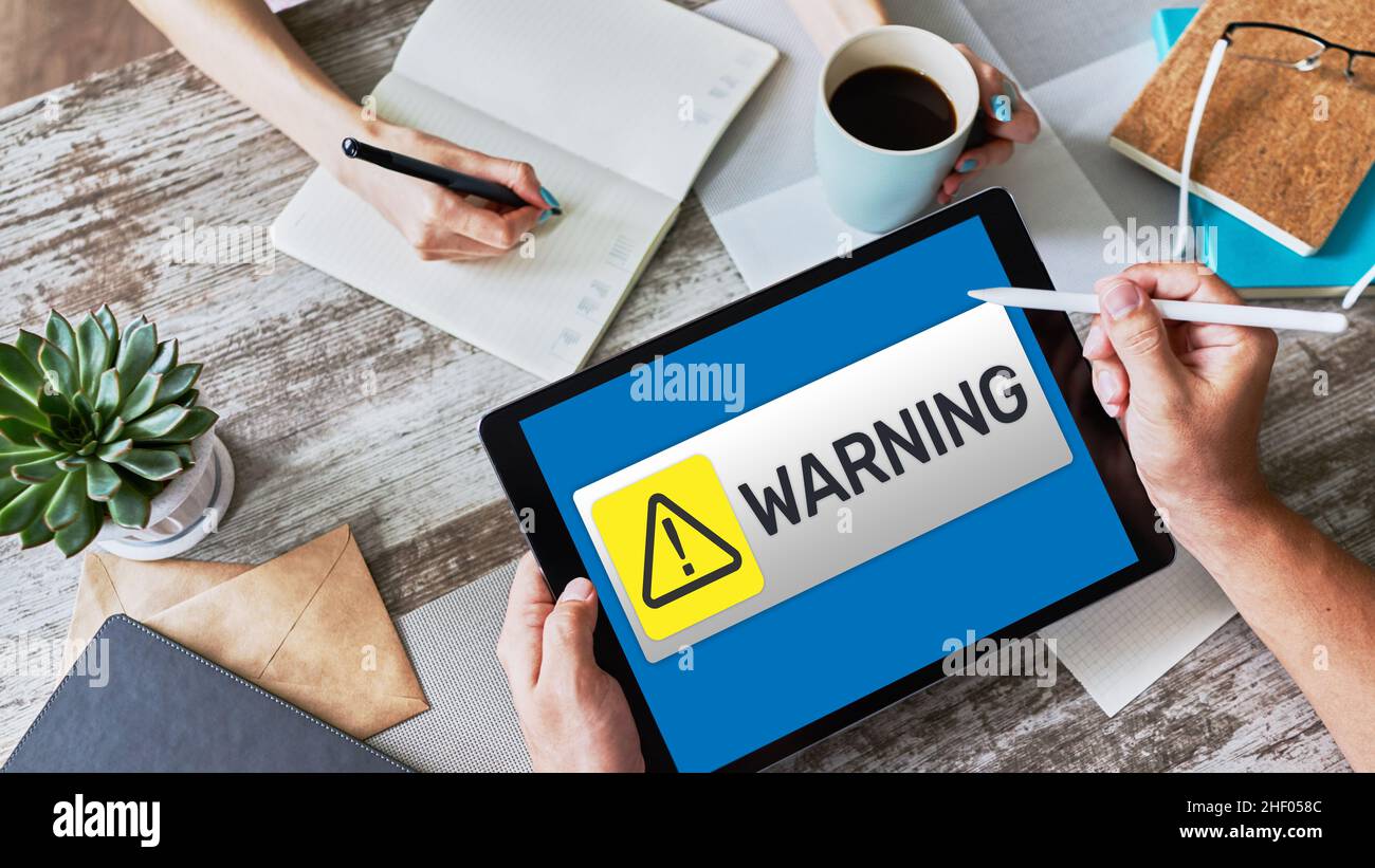 Warning message sign on screen. Virus detection security breathe ...