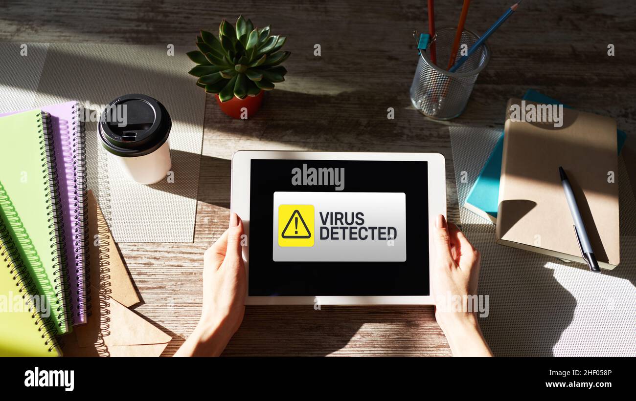 Virus Detected Warning Message On Screen Cyber Security Breach Data Protection Internet And