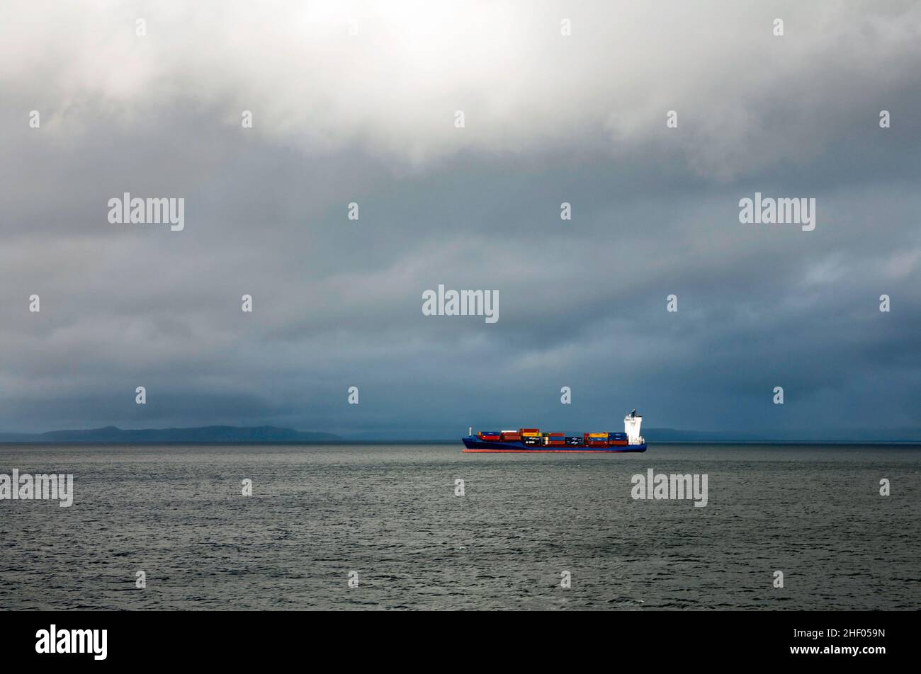 Freighter anchored in Brodick Bay the Isle of Arran North Ayrshire ...