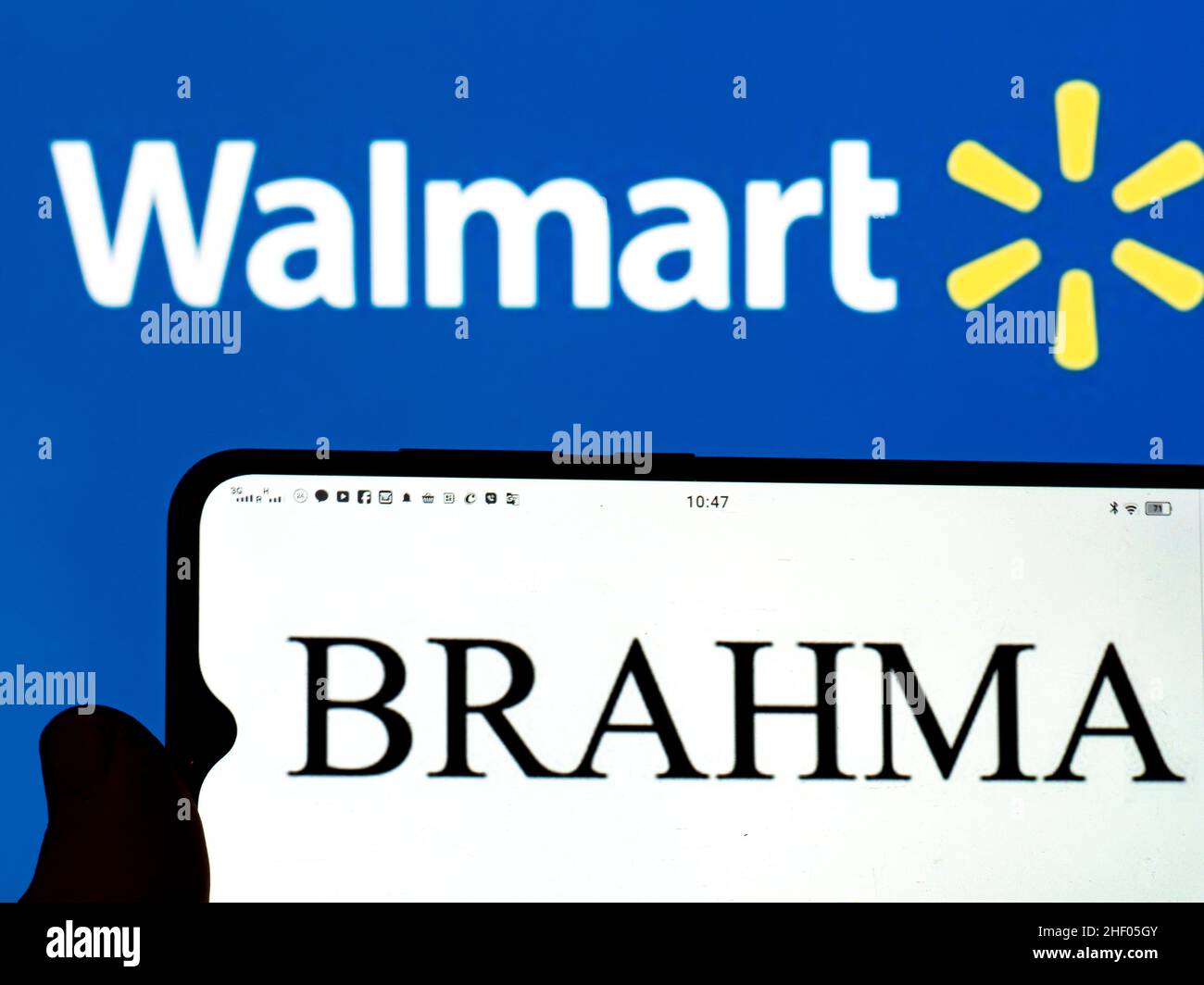 In this photo illustration, the Brahma brand by Walmart logo is seen ...