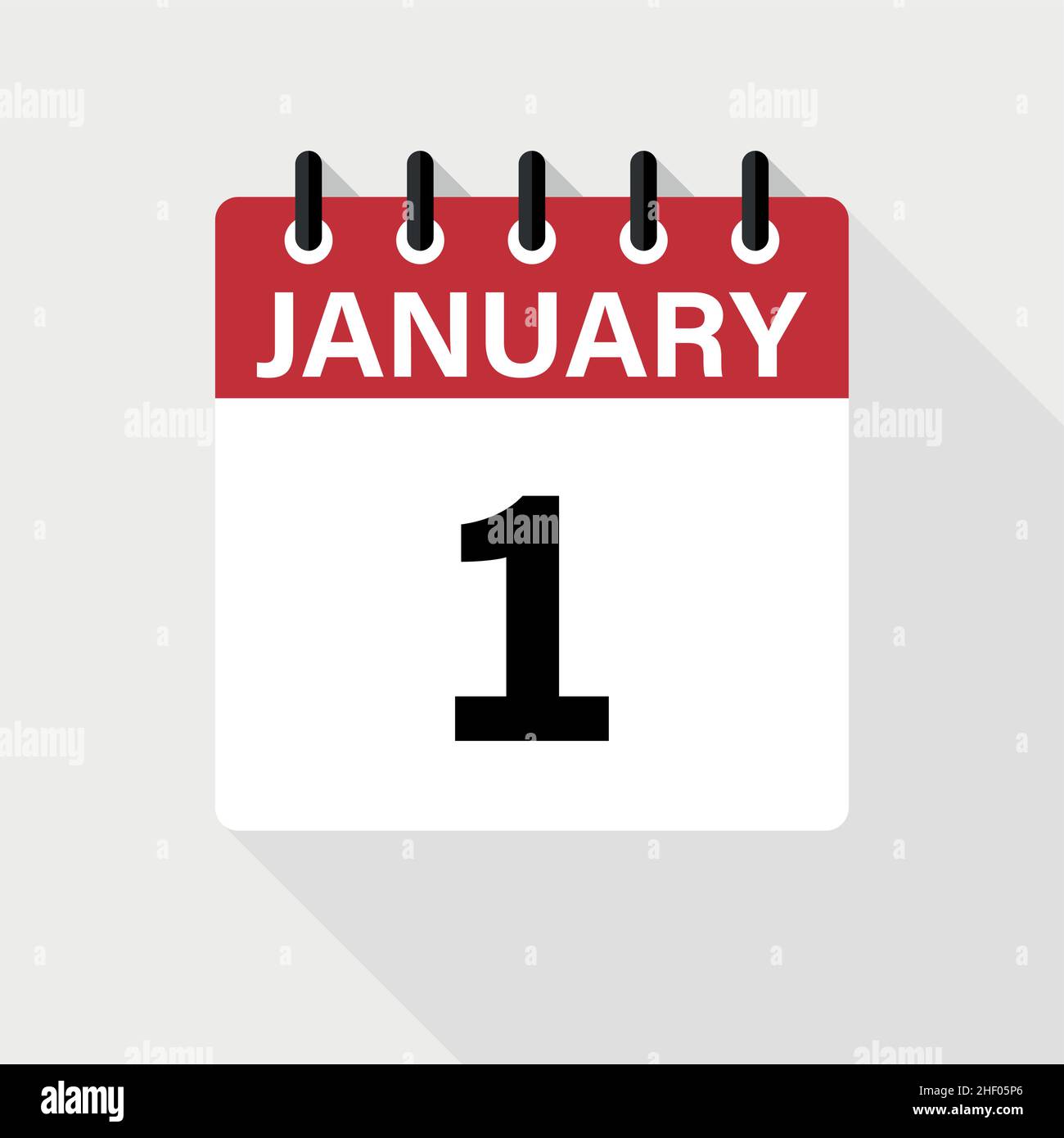 January Calendar Icon with shadow. Flat style. Date, day and month ...