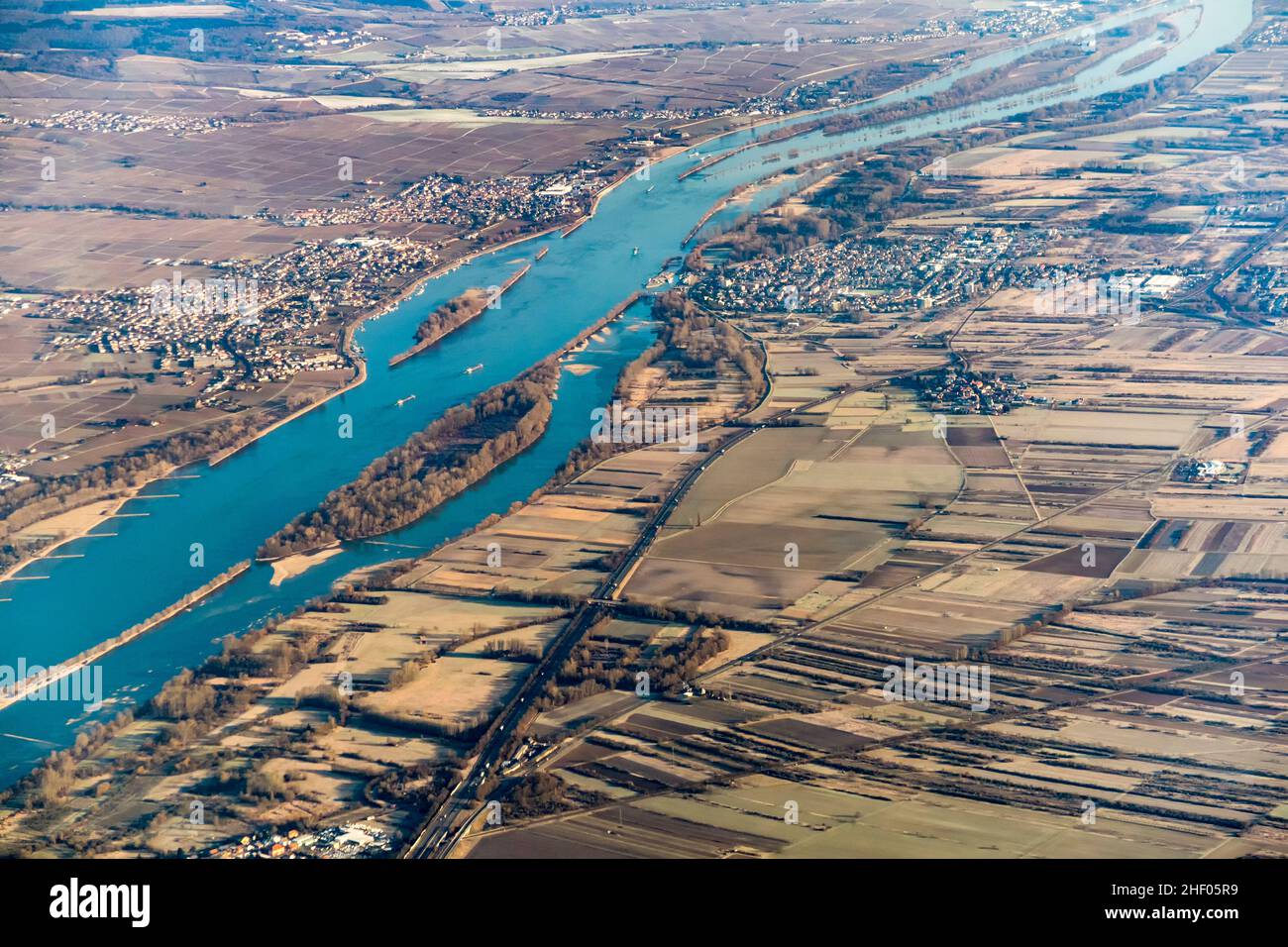aerial of river Main near Mainz with fields Stock Photo - Alamy