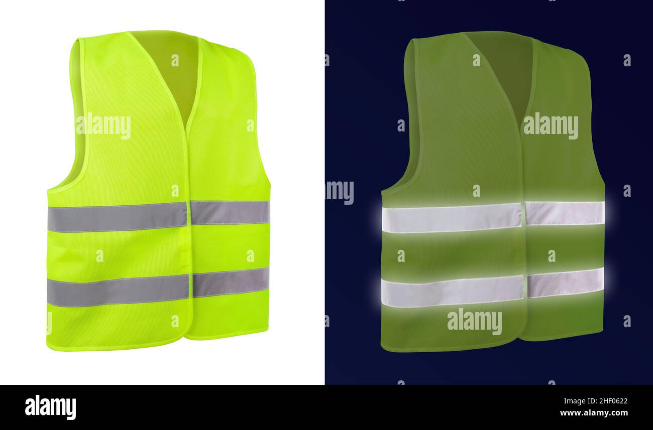 Safety warning signal vest with reflective stripes isolated Stock Photo ...
