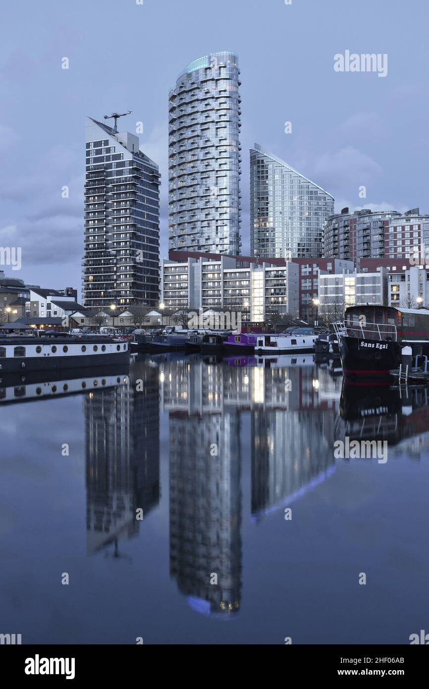 New Providence Wharf - modern residential developments dusk reflection ...