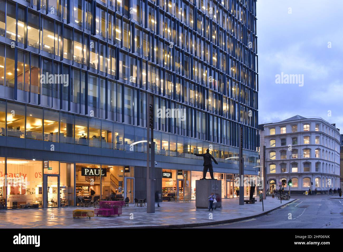 Blue Fin Building - modern commercial development dusk illumination ...