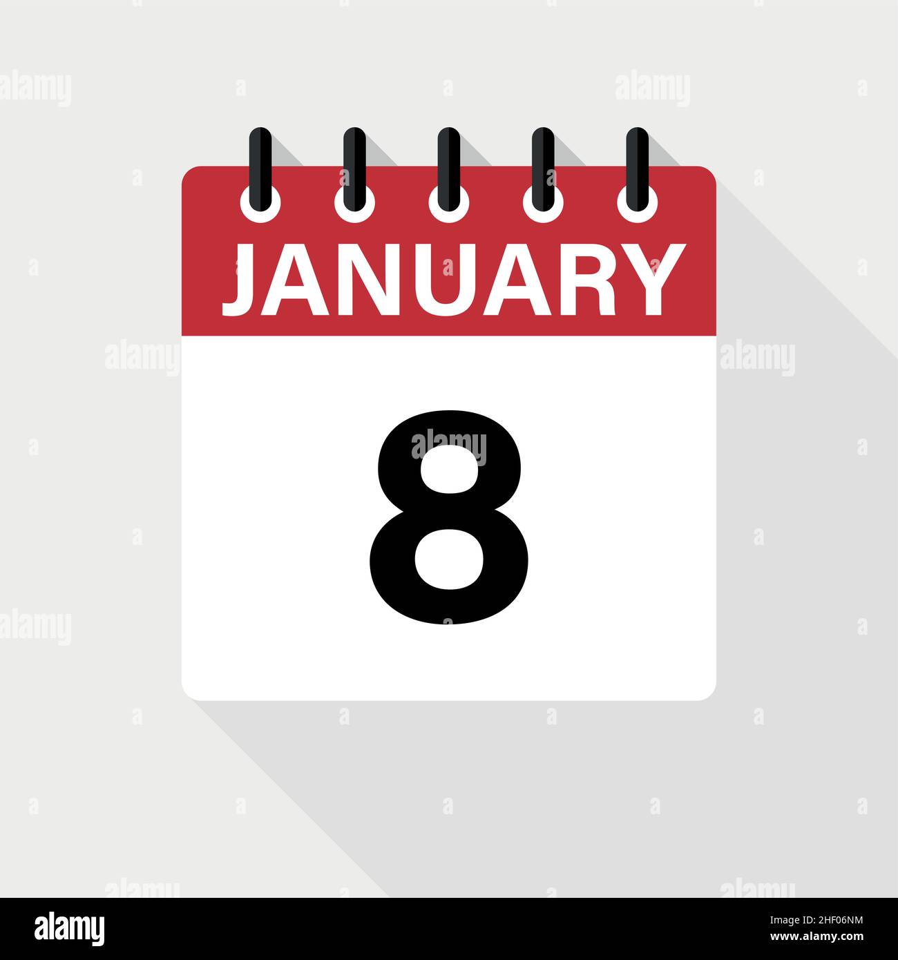January Calendar Icon with shadow. Flat style. Date, day and month ...
