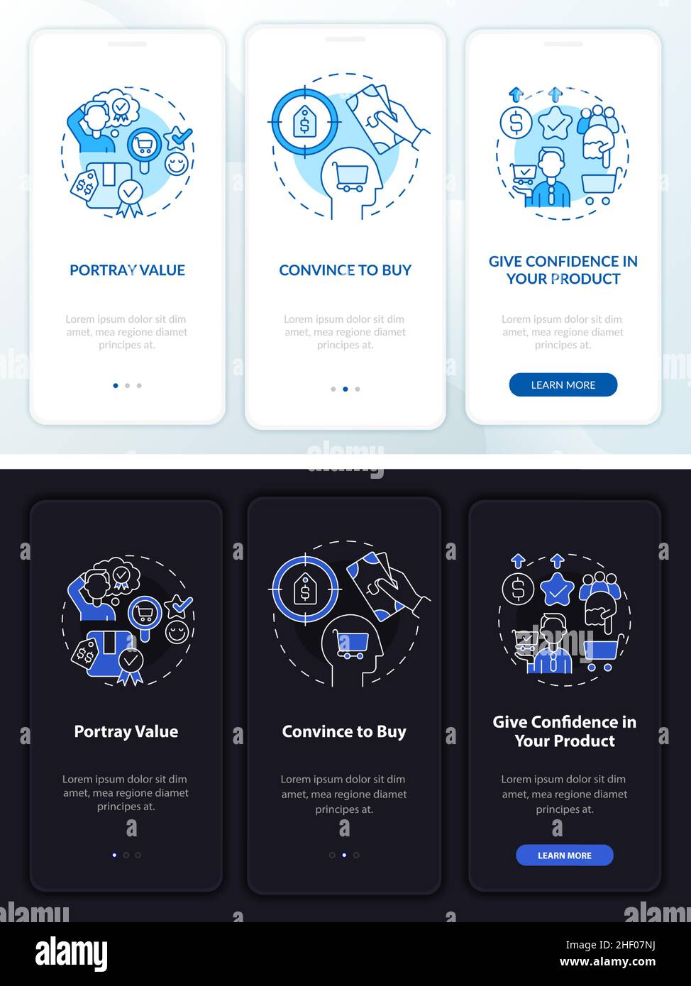 Smart pricing strategy night and day mode onboarding mobile app screen Stock Vector Image & Art ...