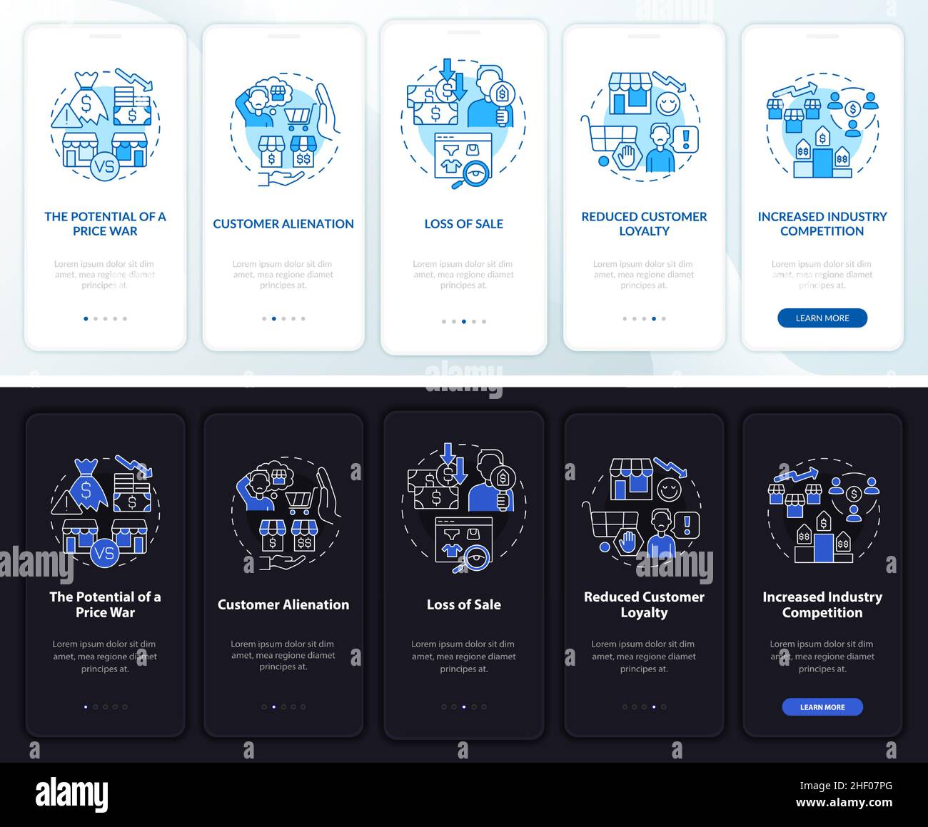 Dynamic price drawbacks night and day mode onboarding mobile app screen Stock Vector Image & Art ...