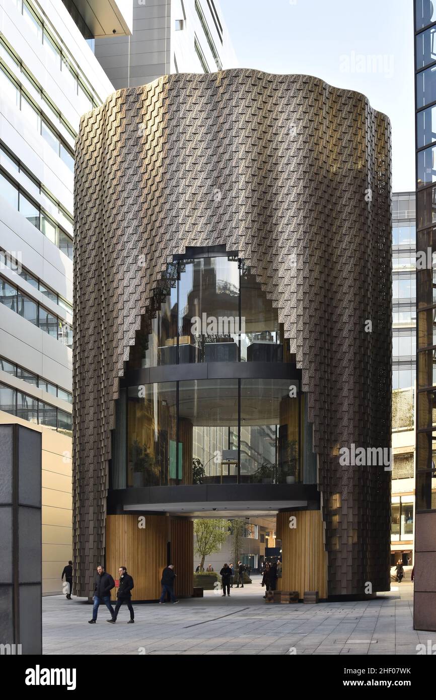 3 Broadgate - modern marketing suite building exterior with granite ...