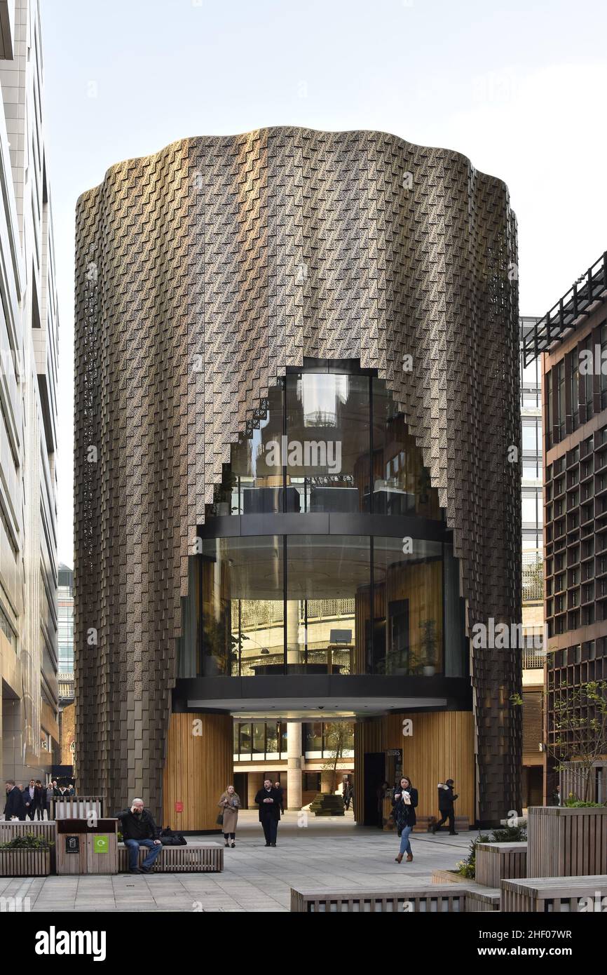 3 Broadgate - modern marketing suite building exterior with granite cladding, Broadgate London ...