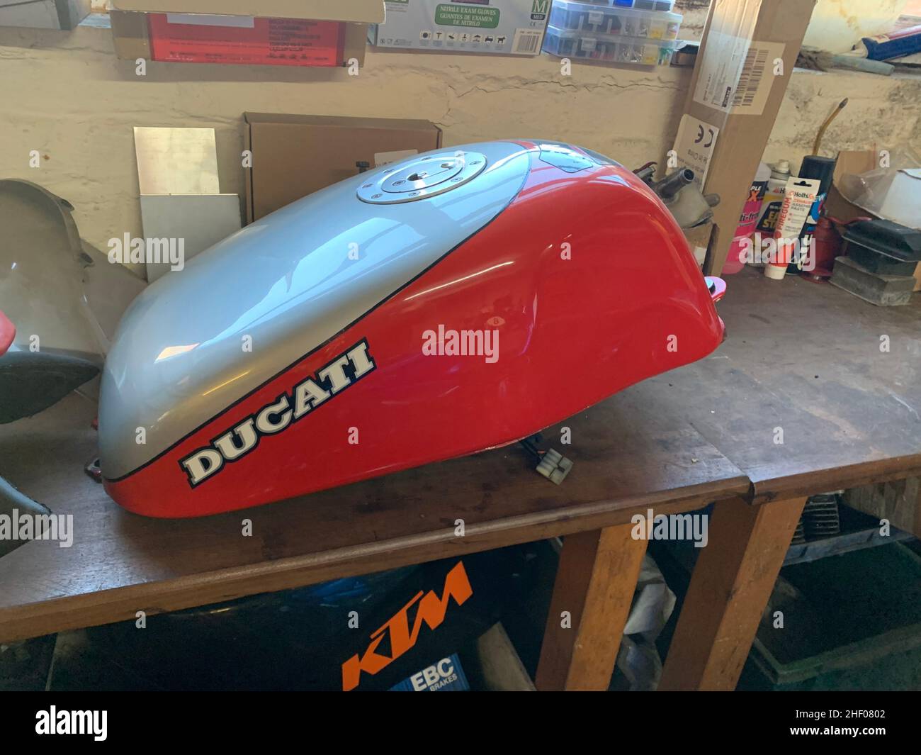 Ducati motorbikes being made Northampton UK petrol tank Italian Italy ...