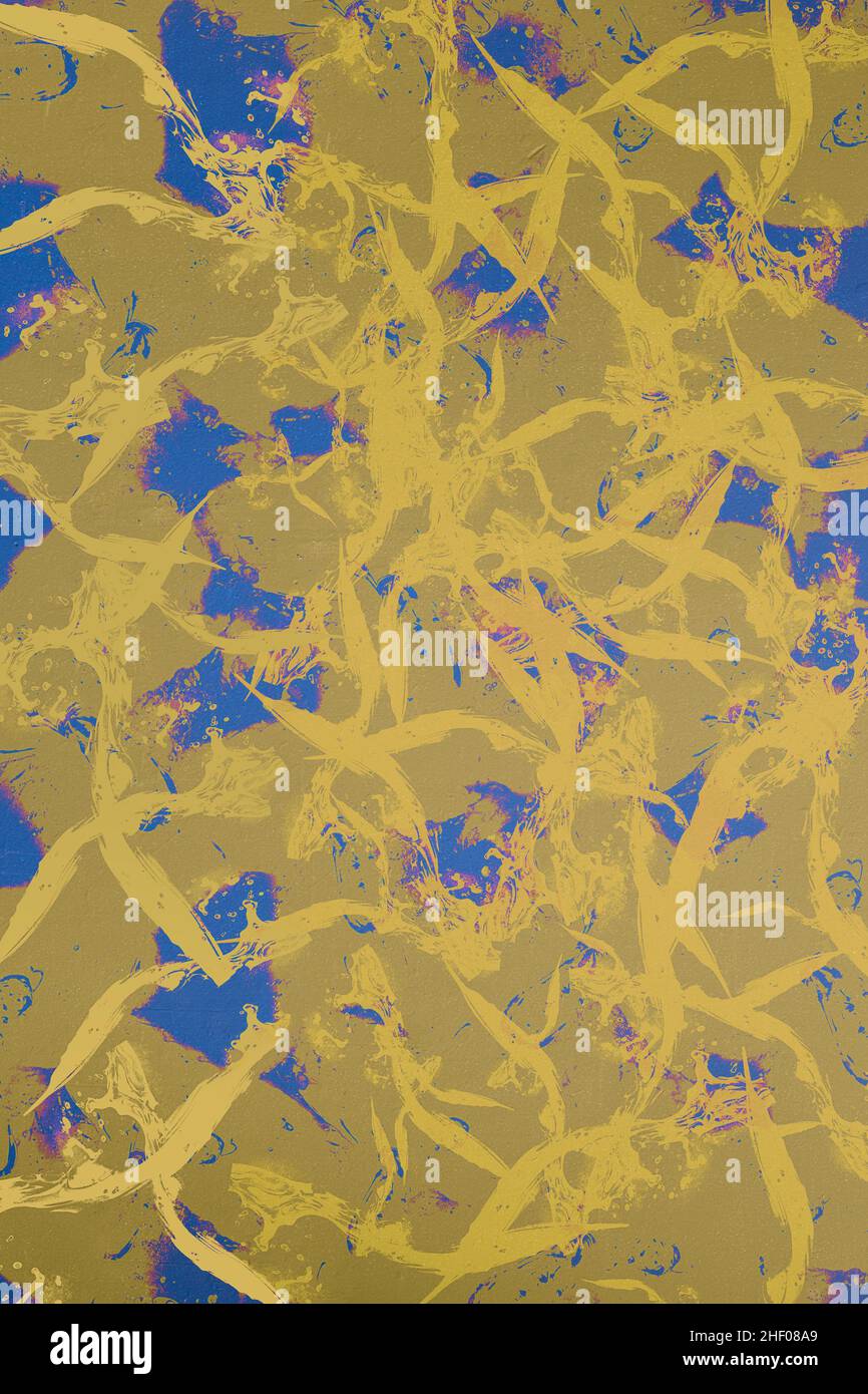 Abstract landscape with paint splashes on a textured colorful ...