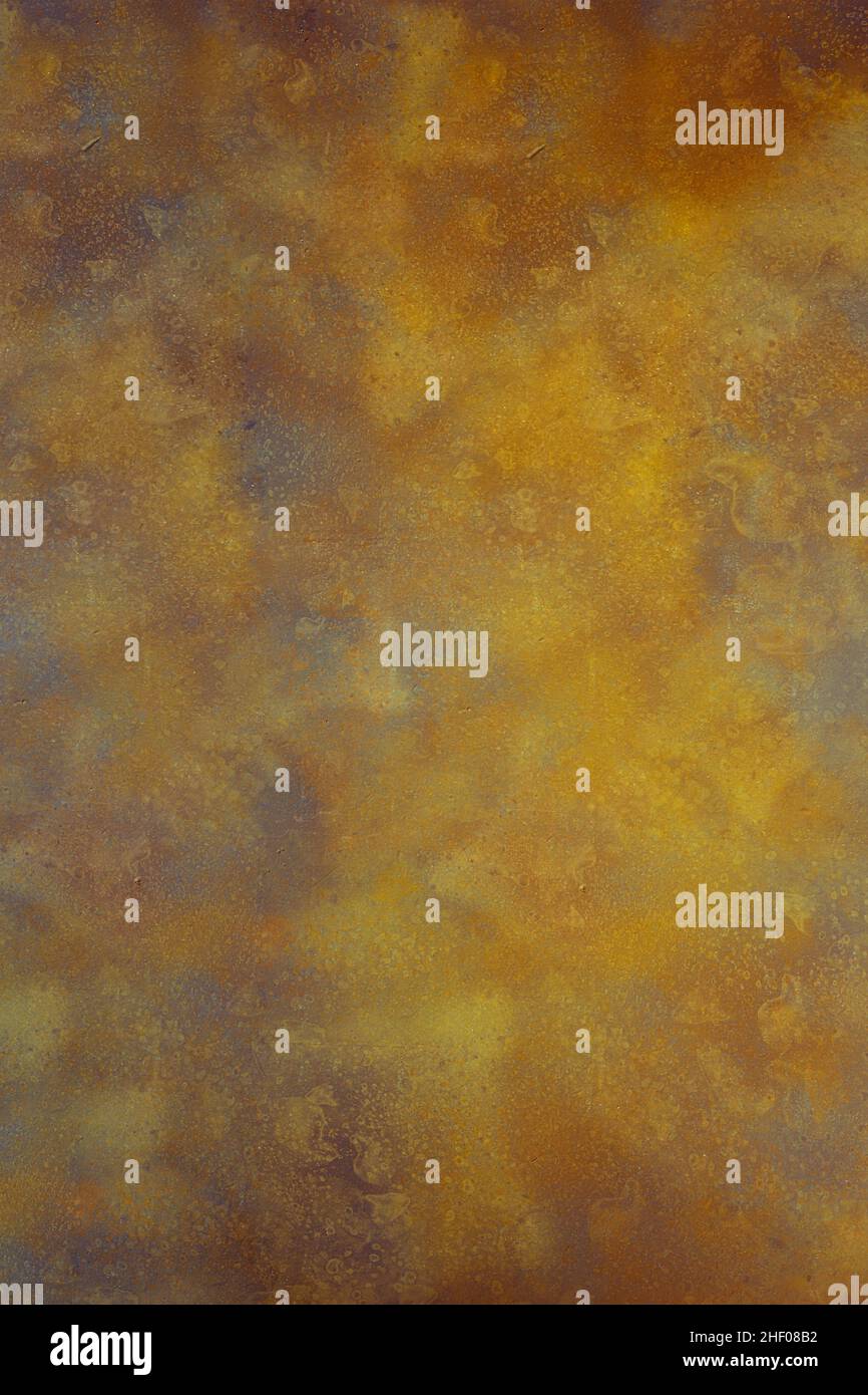 Conceptual abstract landscape painting on a rusty, weathered, and ...