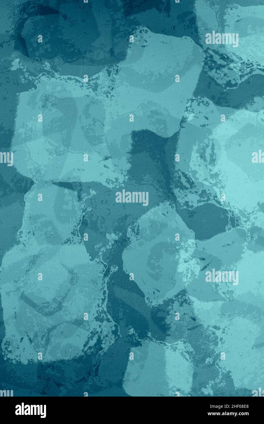 Wall with geometric shapes painted with different blue gradients forms ...