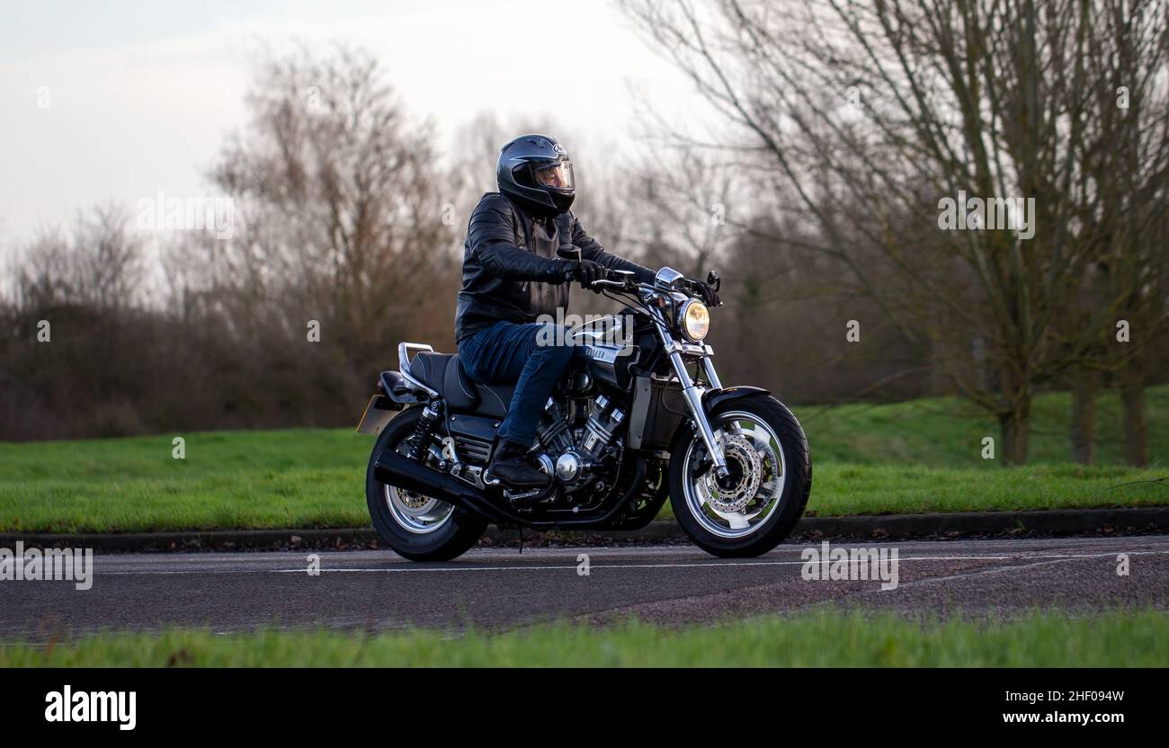 Man riding a Yamaha motorcycle Stock Photo - Alamy