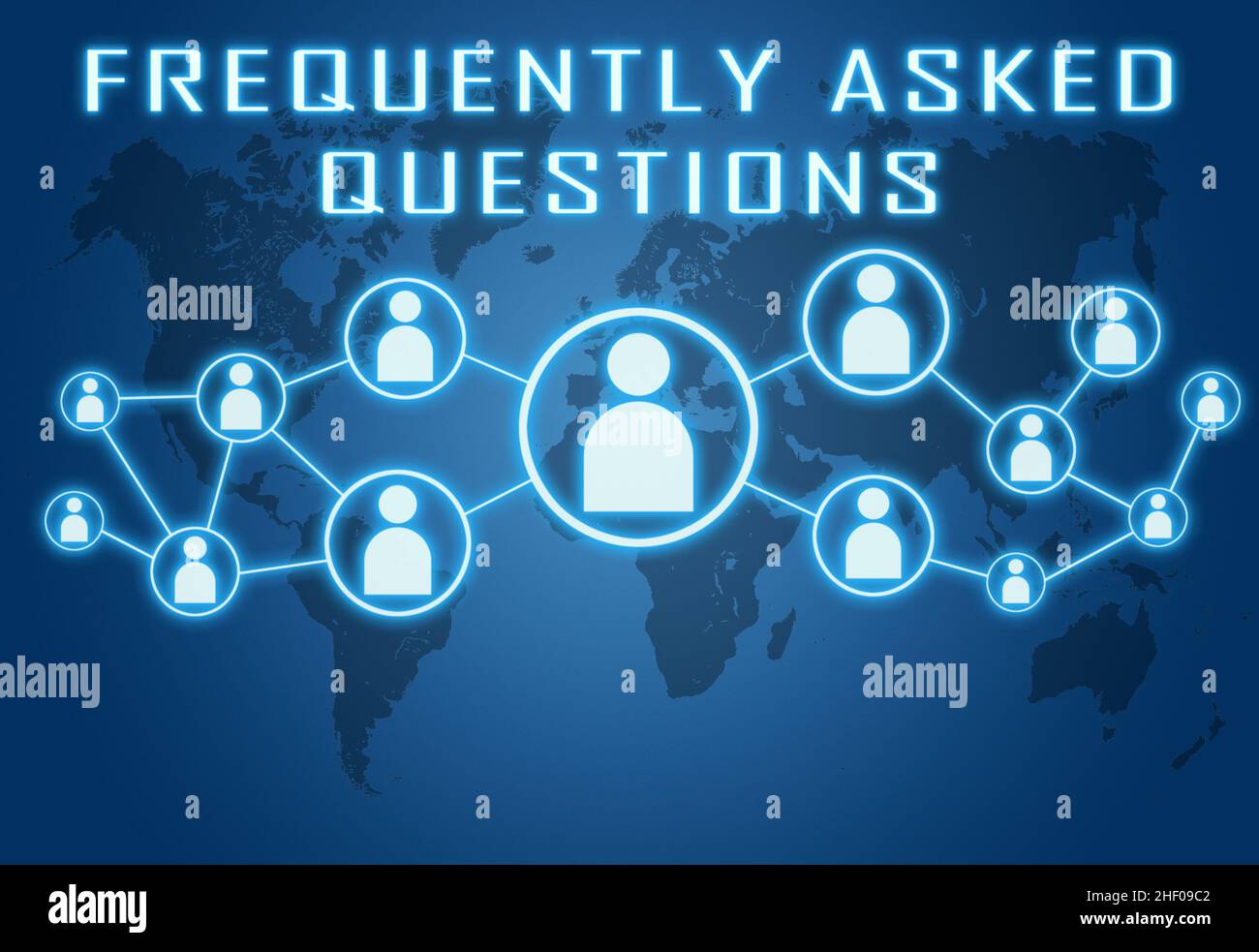 Frequently asked questions - text concept on blue background with world ...