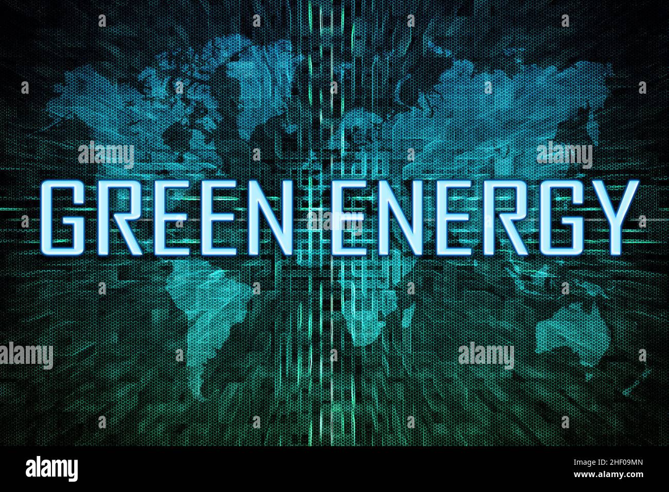 Green Energy - text concept on green digital world map background Stock ...