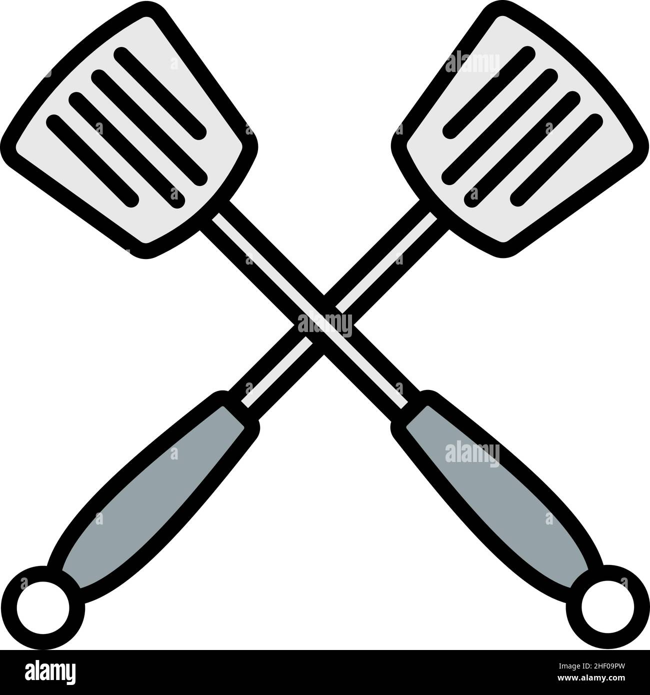 Crossed Frying Spatula. Editable Bold Outline With Color Fill Design ...