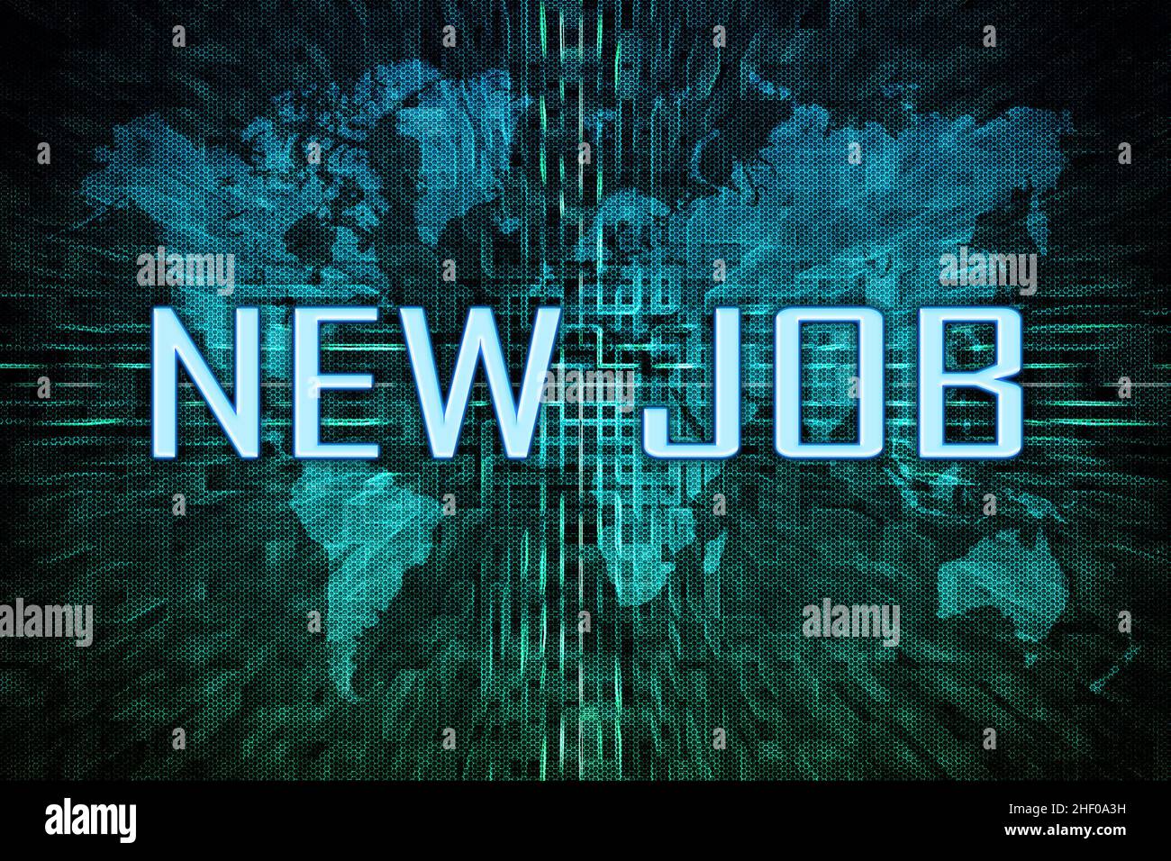 New Job - text concept on green digital world map background Stock ...