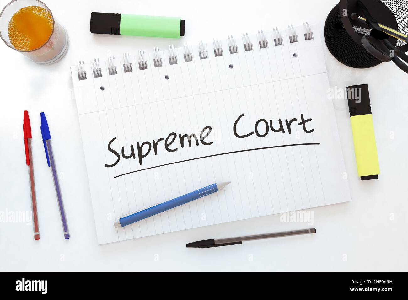 Supreme Court - handwritten text in a notebook on a desk - 3d render ...