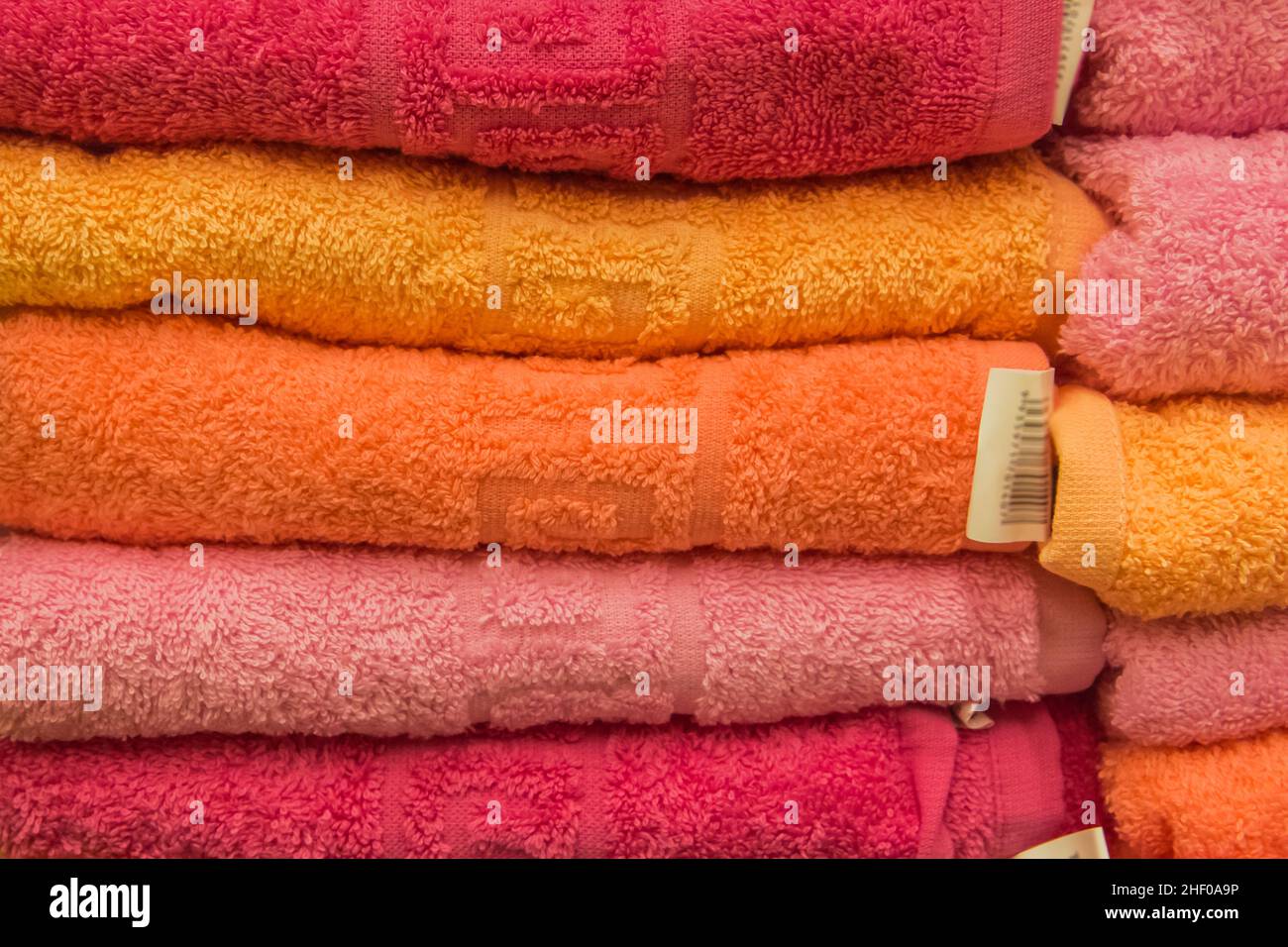 Colorful clean towels soft hygiene at home in bathroom background Stock ...