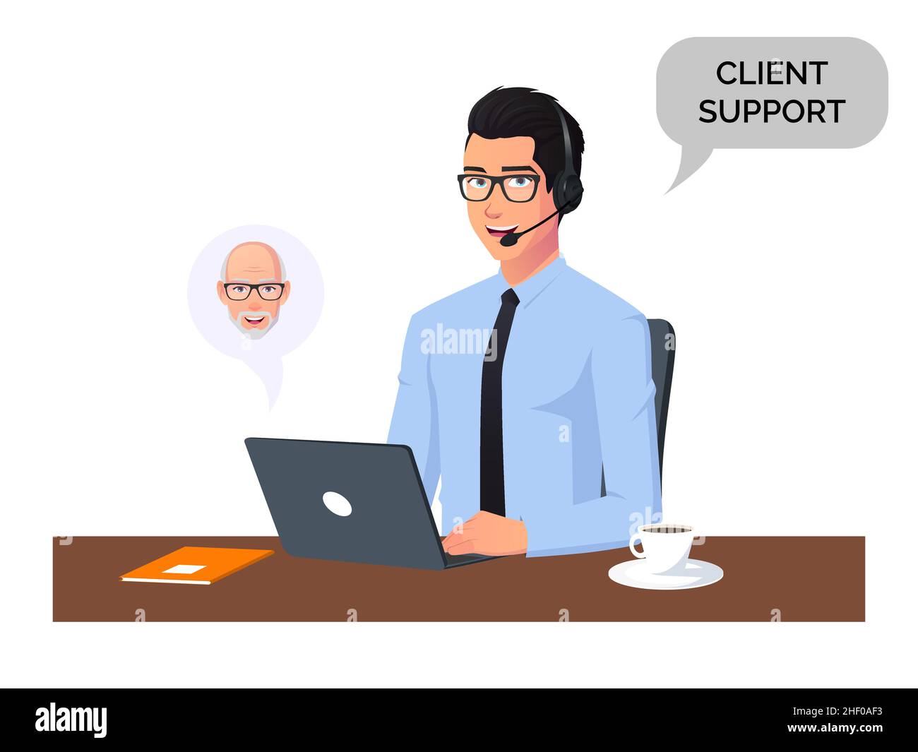 Customer Service Man with Headphones and Microphone with Laptop ...