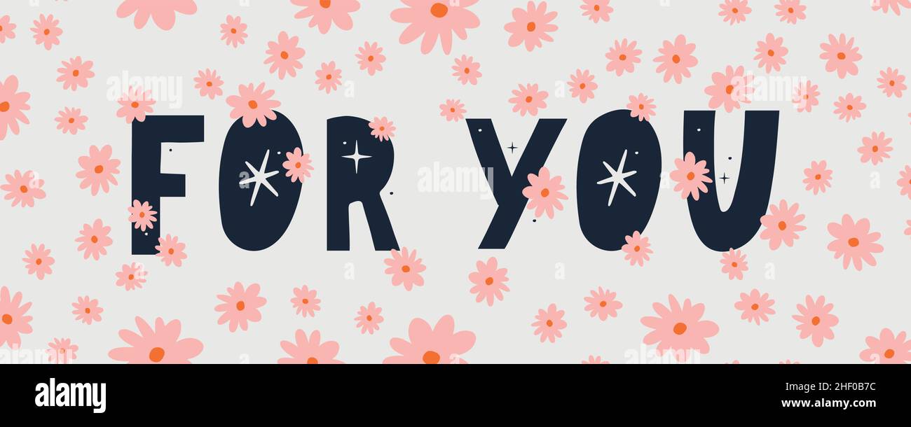 For you text lettering Valentine's day banner with flowers vector Stock ...