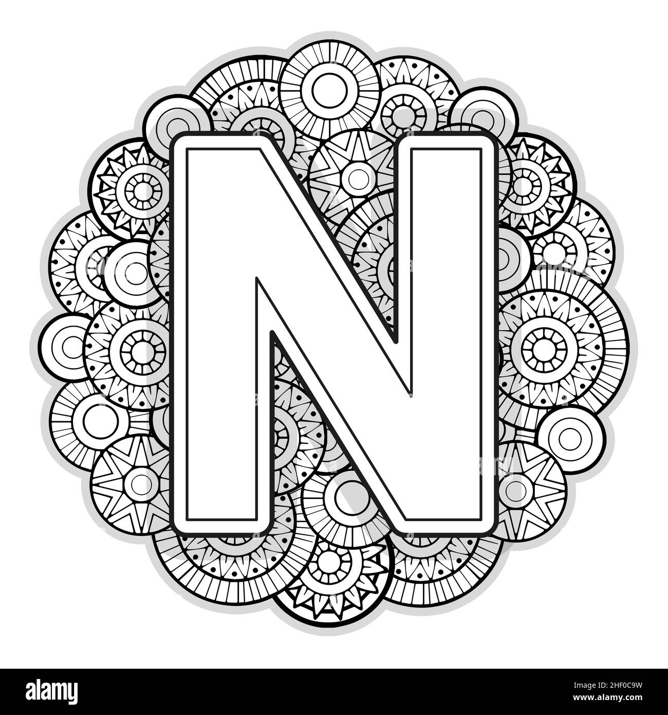 Vector Coloring page for adults. Contour black and white Capital ...