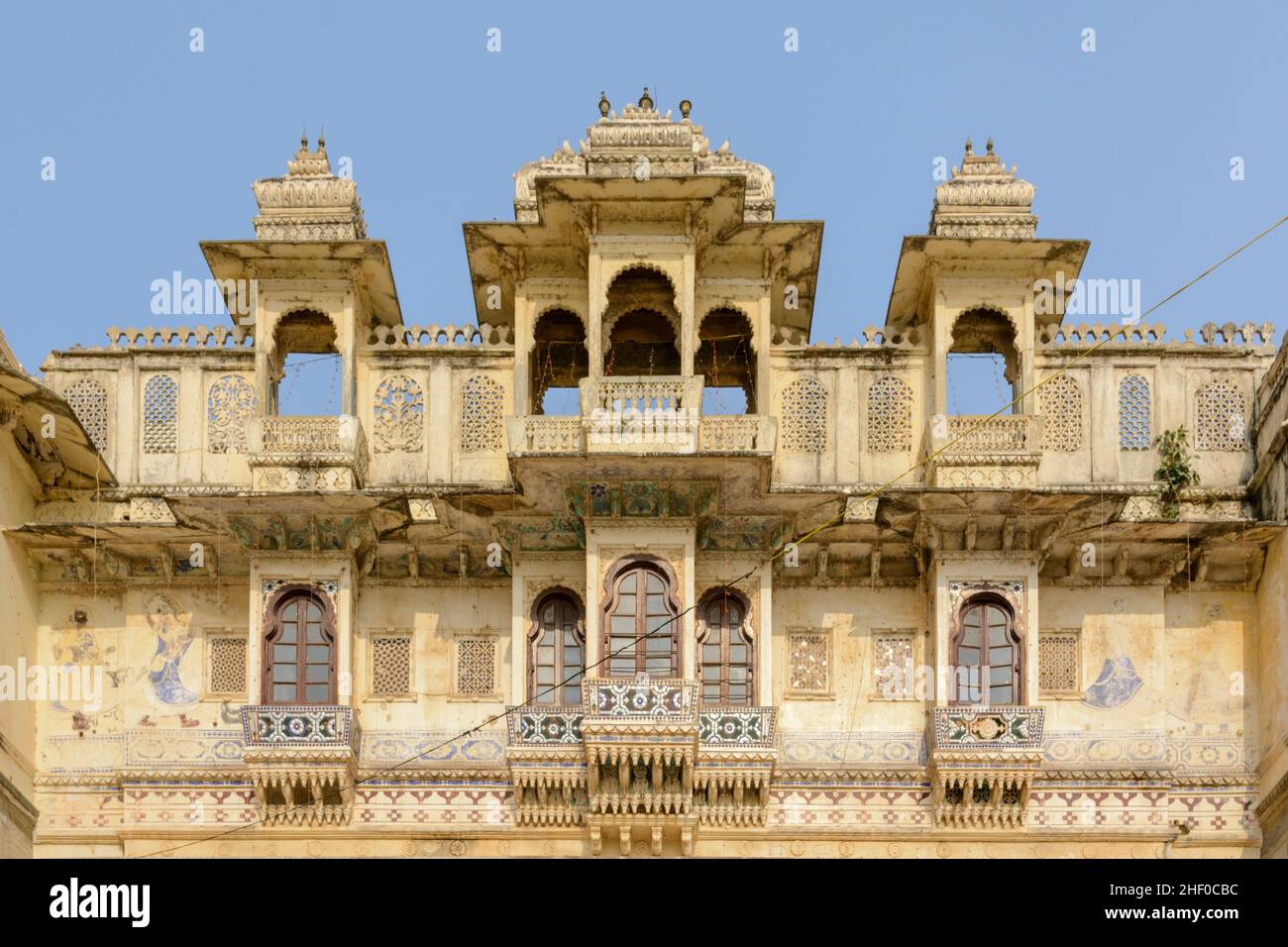 Elaborate architecture of buildings in the Udaipur City Palace Complex ...