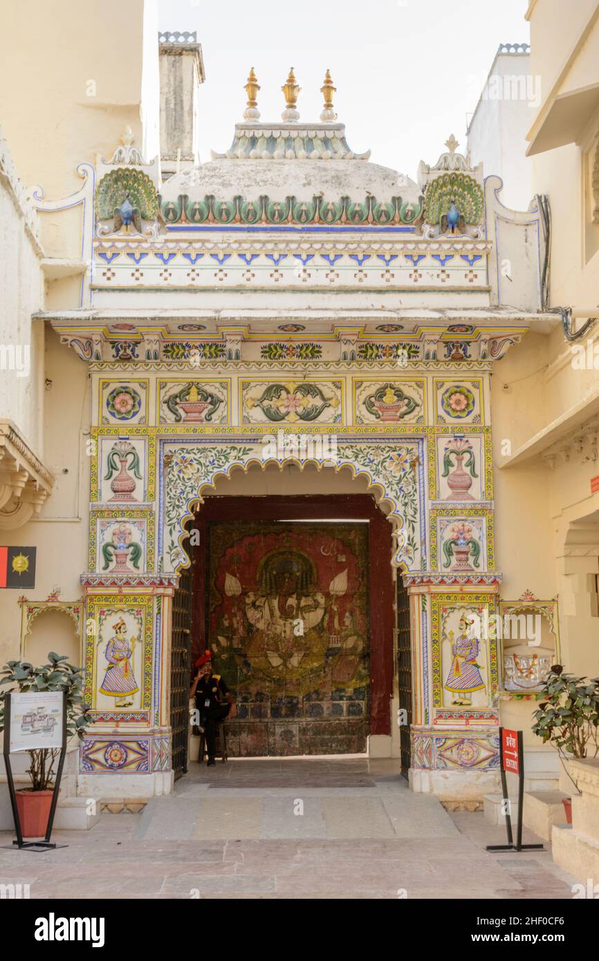 Elaborate architecture of buildings in the Udaipur City Palace Complex ...