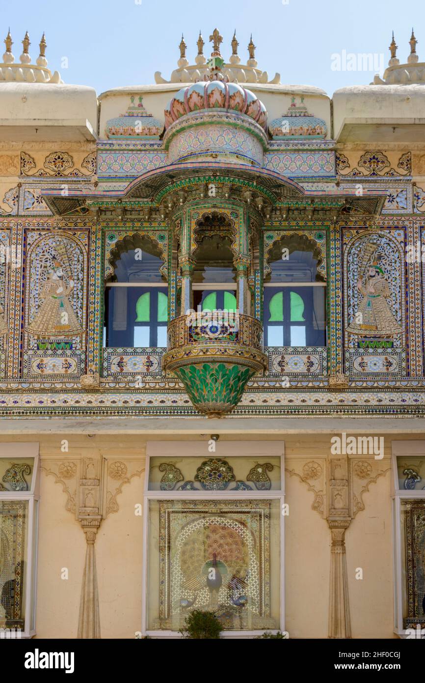 Elaborate architecture of buildings in the Udaipur City Palace Complex ...