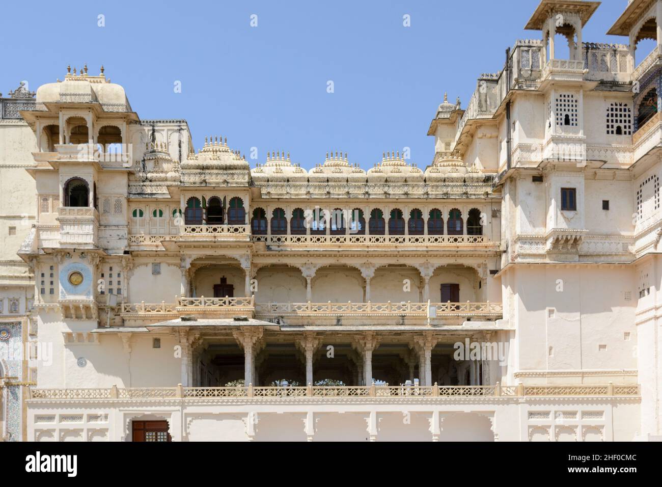 Elaborate architecture of buildings in the Udaipur City Palace Complex ...