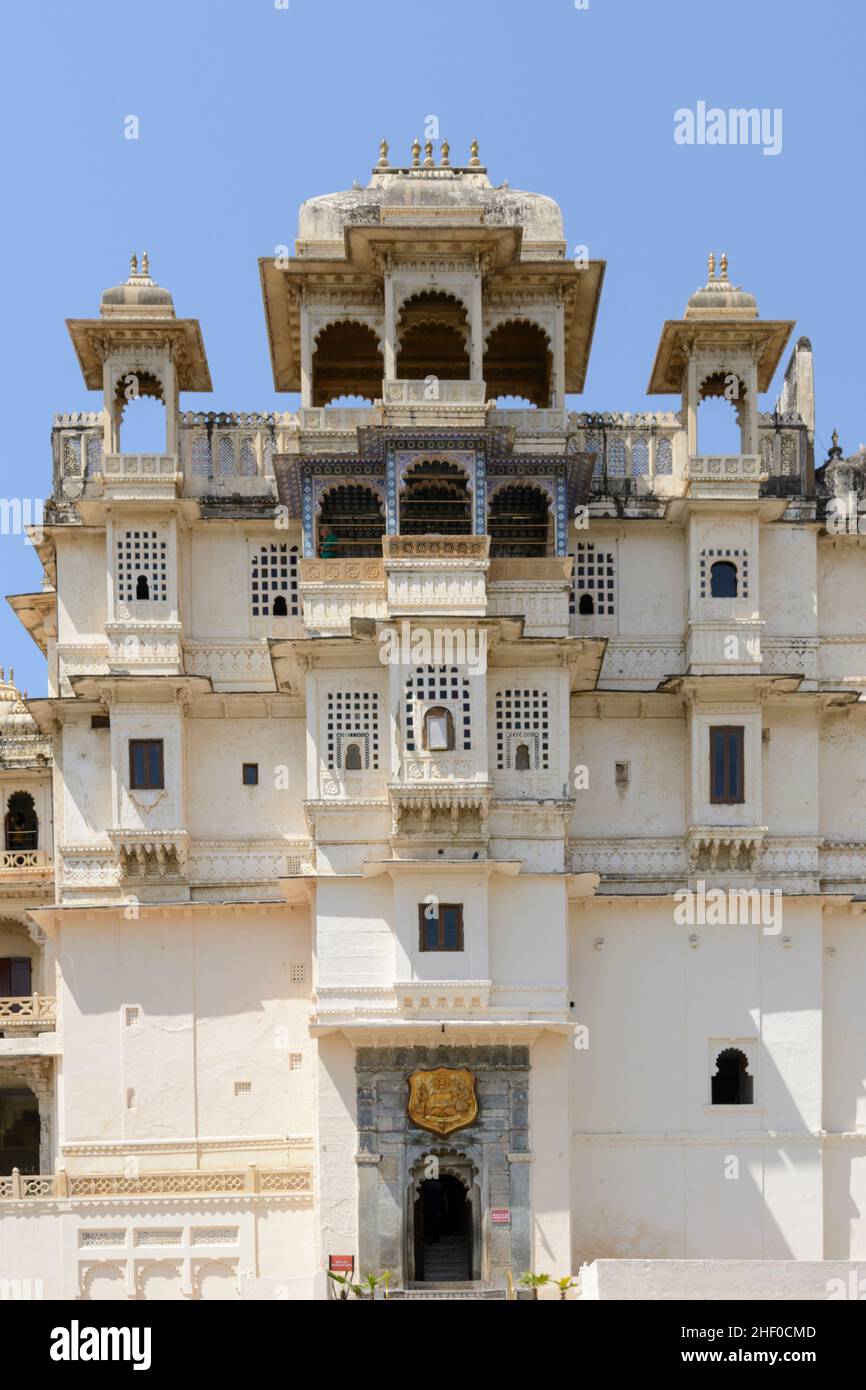 Elaborate architecture of buildings in the Udaipur City Palace Complex ...