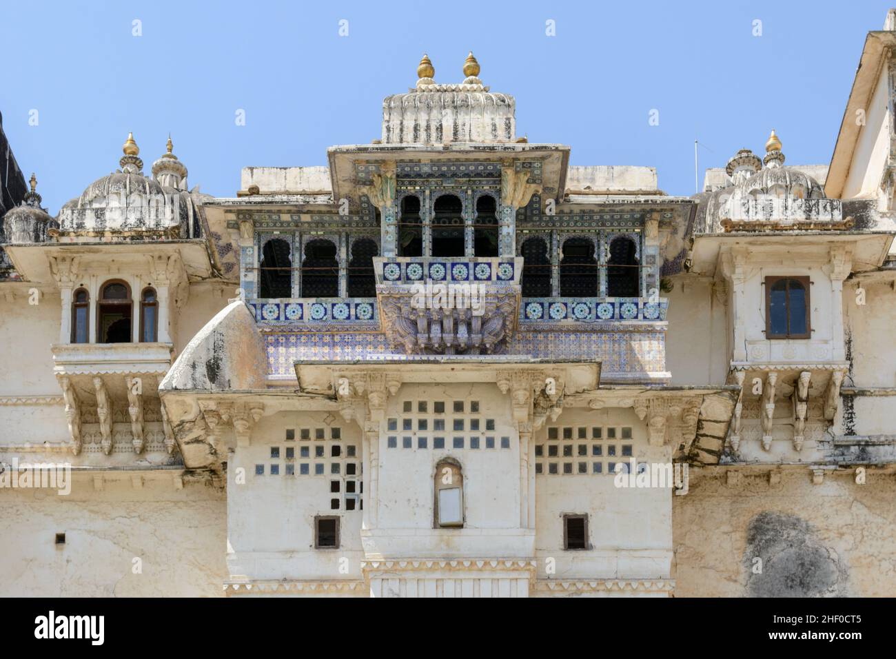 Elaborate architecture of buildings in the Udaipur City Palace Complex ...
