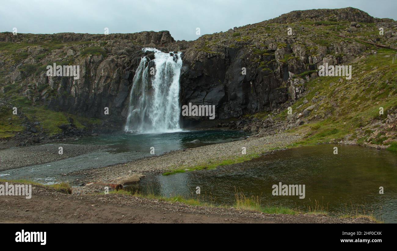 Waterfall on river Fossa at Fossfjördur,West Fjords,Iceland,Europe ...