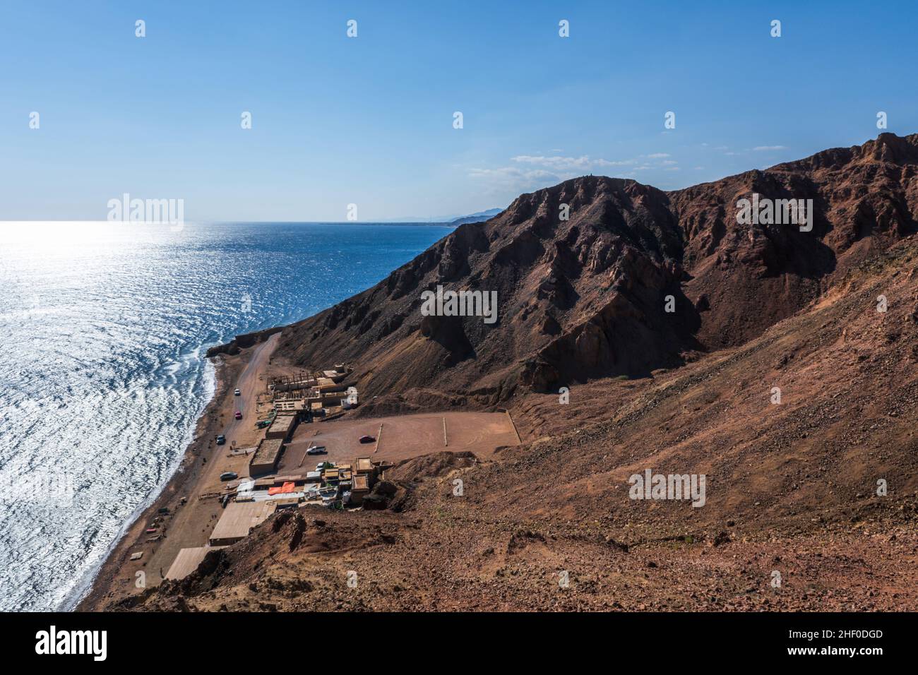panorama view from the height of the mountains range to the red sea ...