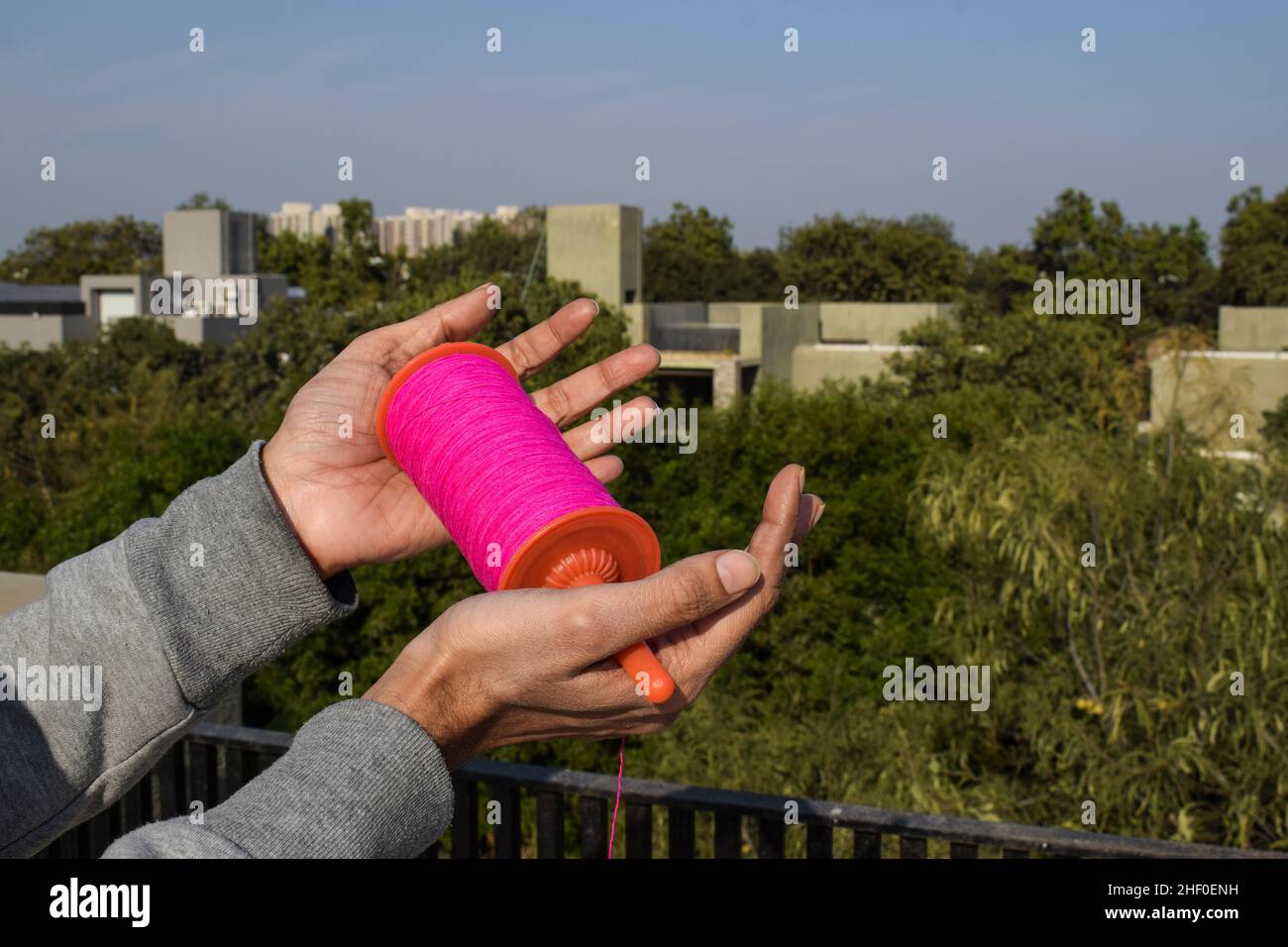 Male hands holding kite spool thread reel called phirki manjha. Boy ...