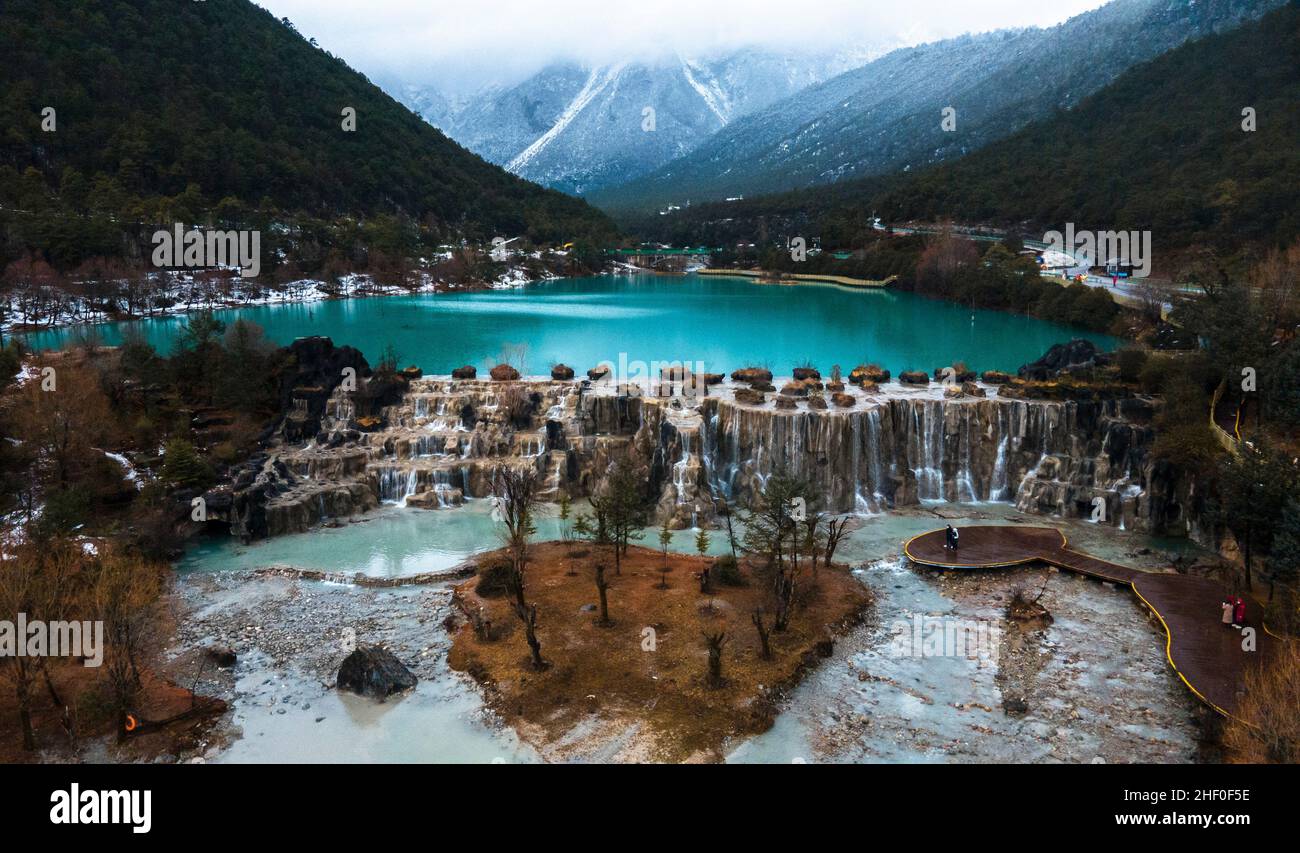 Lijiang. 13th Jan, 2022. Aerial photo taken on Jan. 13, 2022 shows the ...