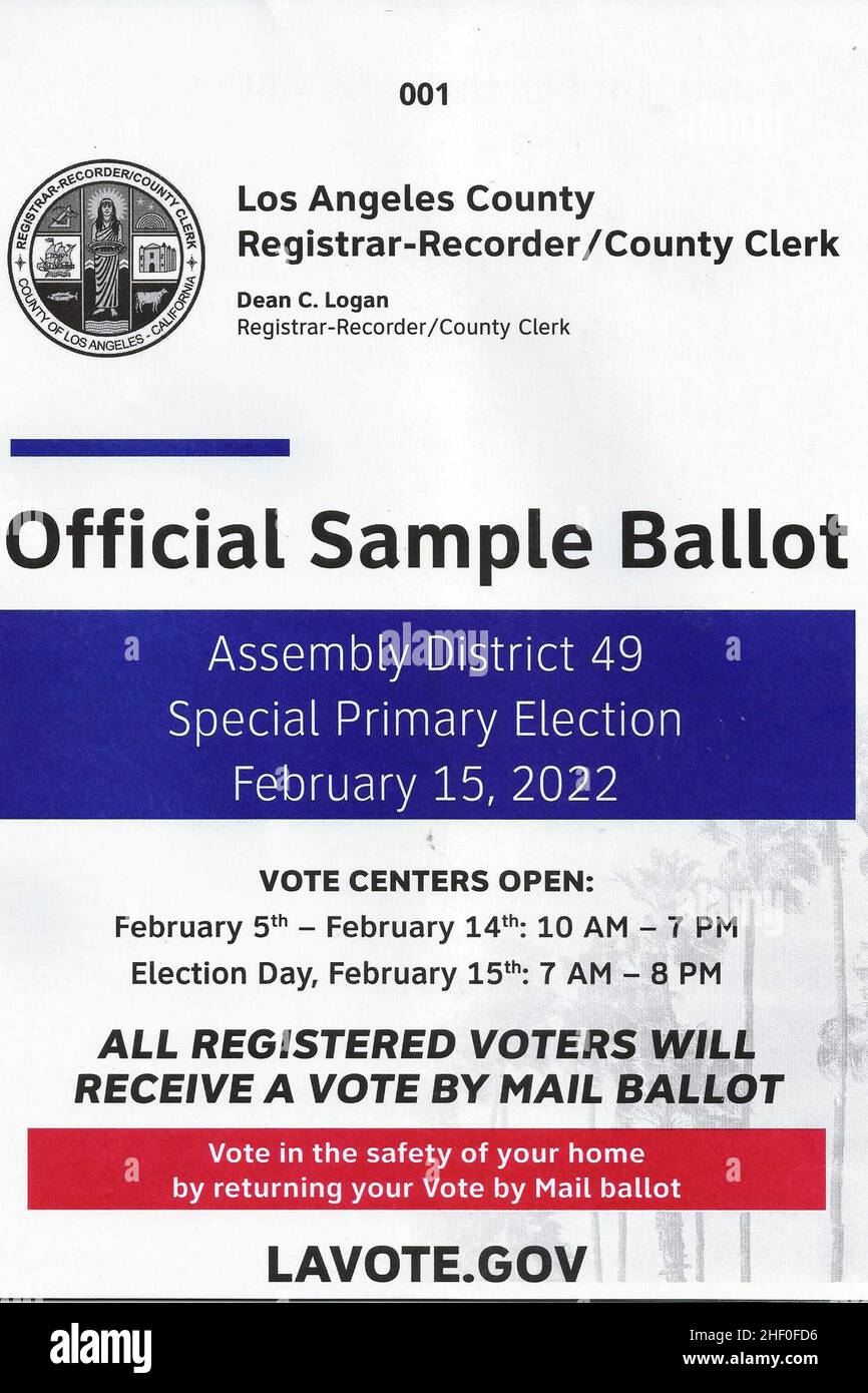 A Los Angeles County Registrar-Recorder/County Clerk official sample ...