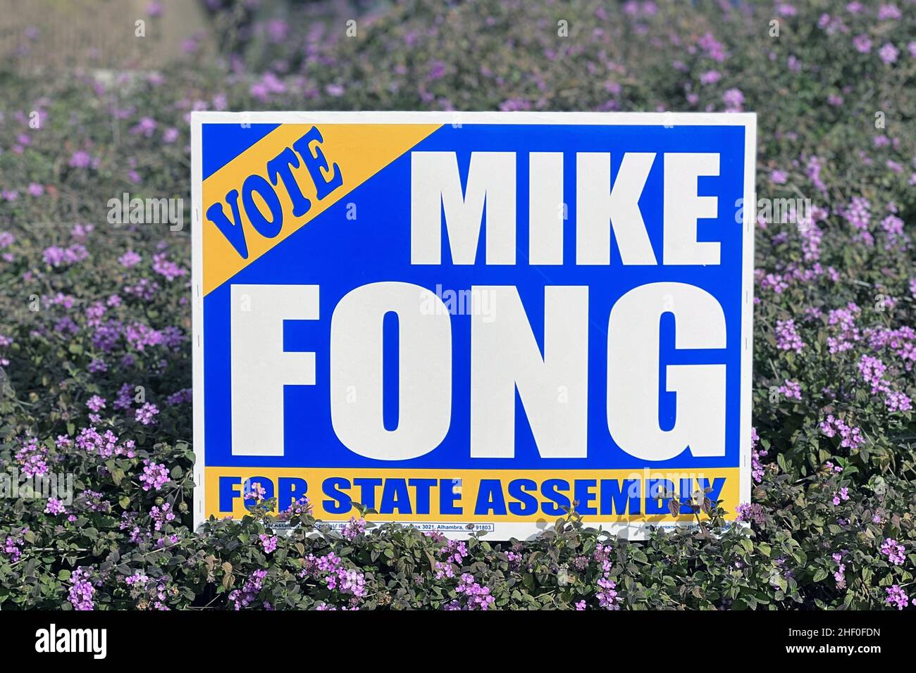 A campaign sign endorsing candidate Mike Fong for California Assembly ...